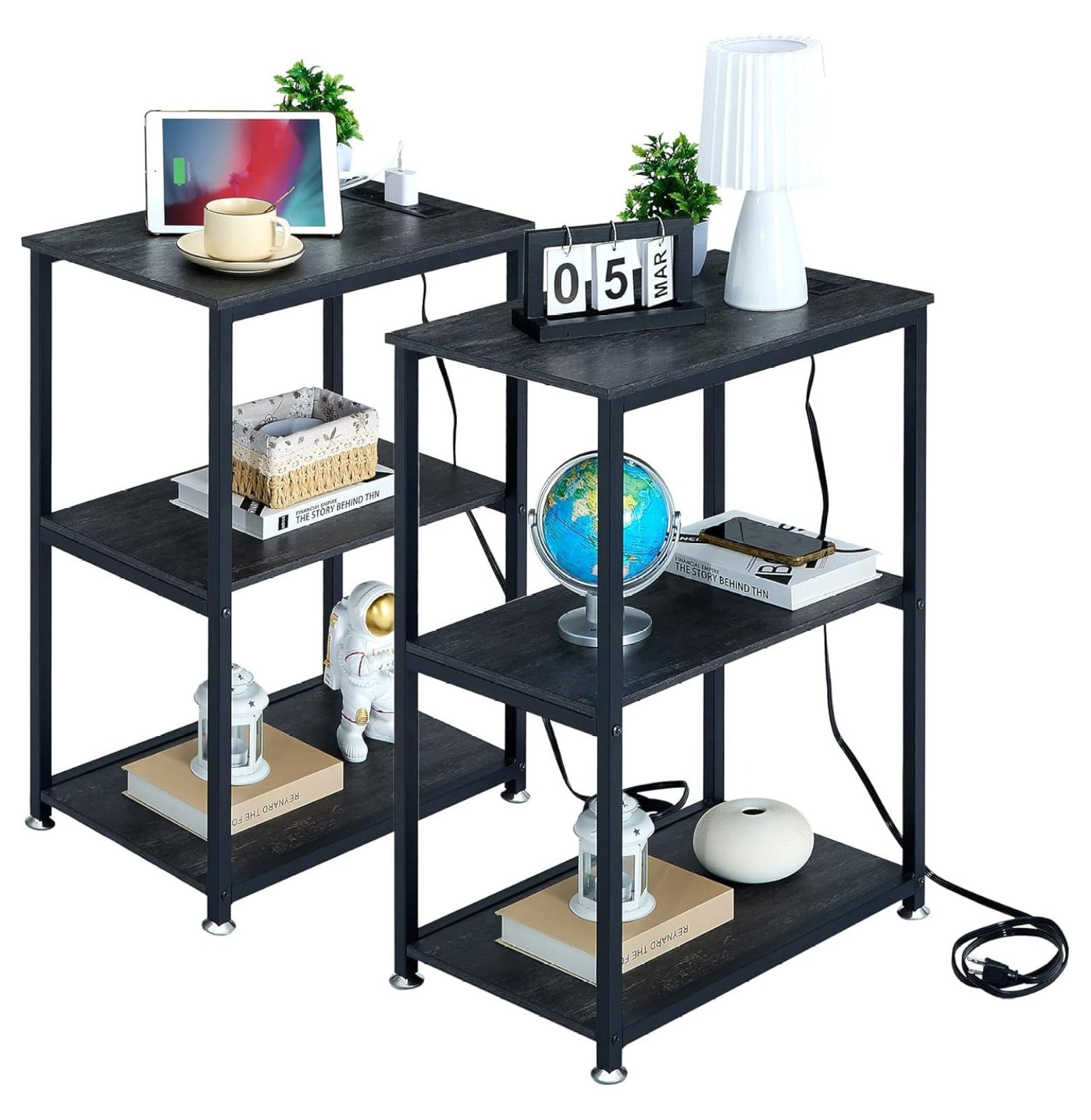 Tall End Charging Station, Side Table with USB Ports and Outlets, 30 ...