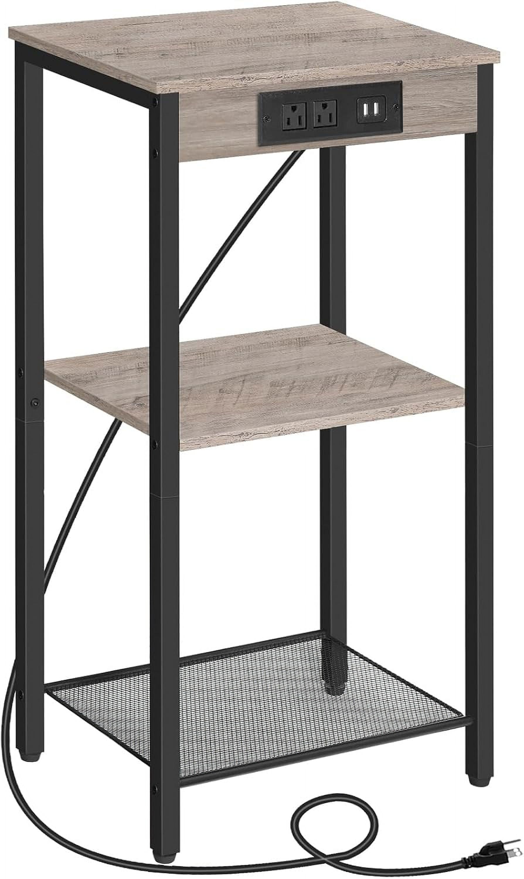 Tall End Table with Charging Station, 29.7 Inch Small Tall Side Table ...