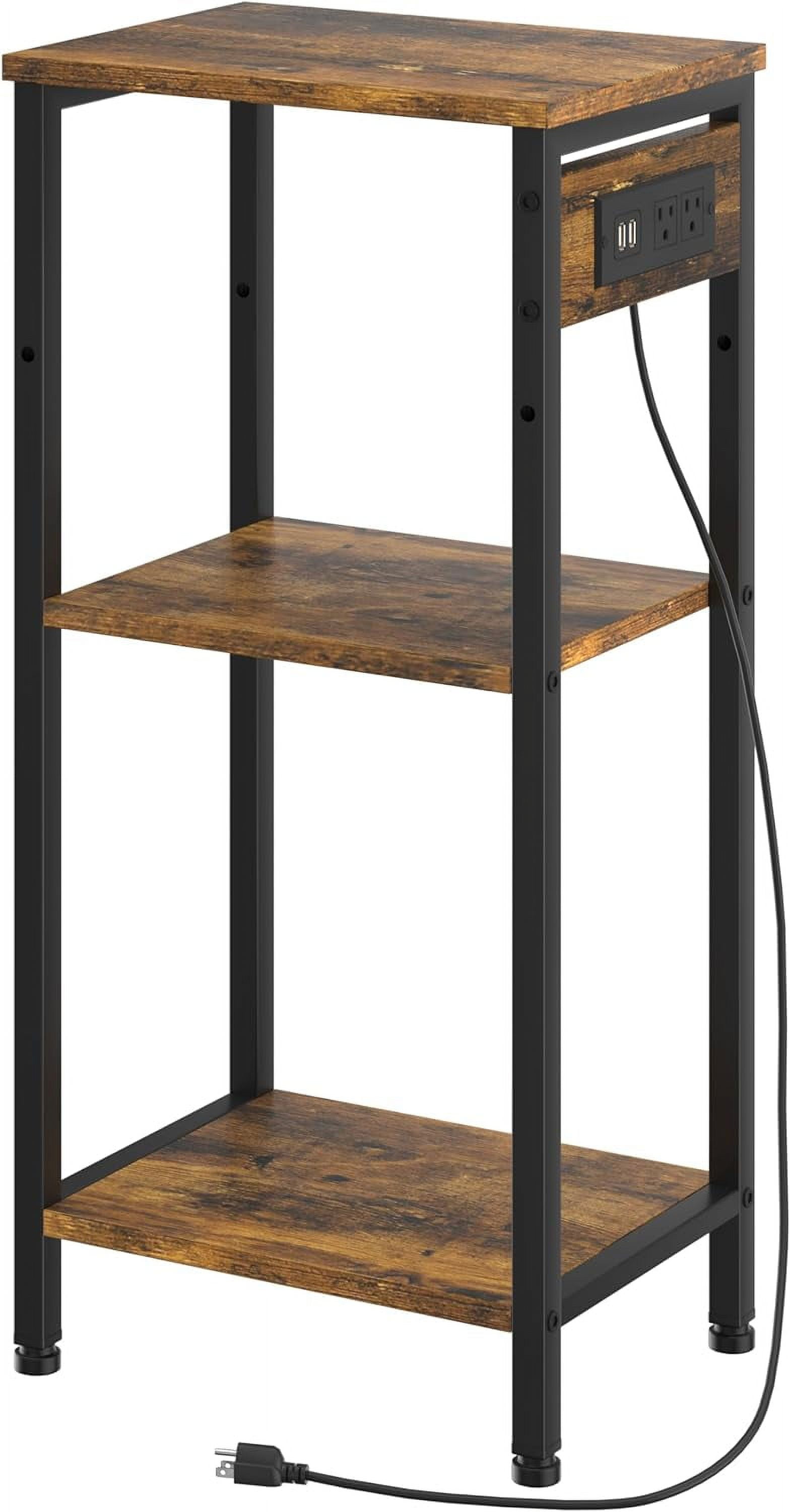 Tall End Table with Charging Station, 3 Tier Narrow Tall Nightstand ...