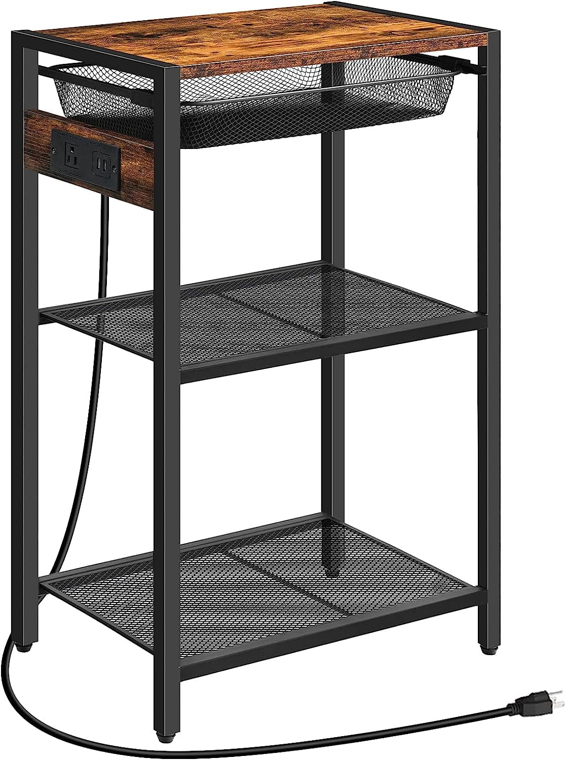 Tall End Table with Charging Station, Industrial Telephone Table with ...