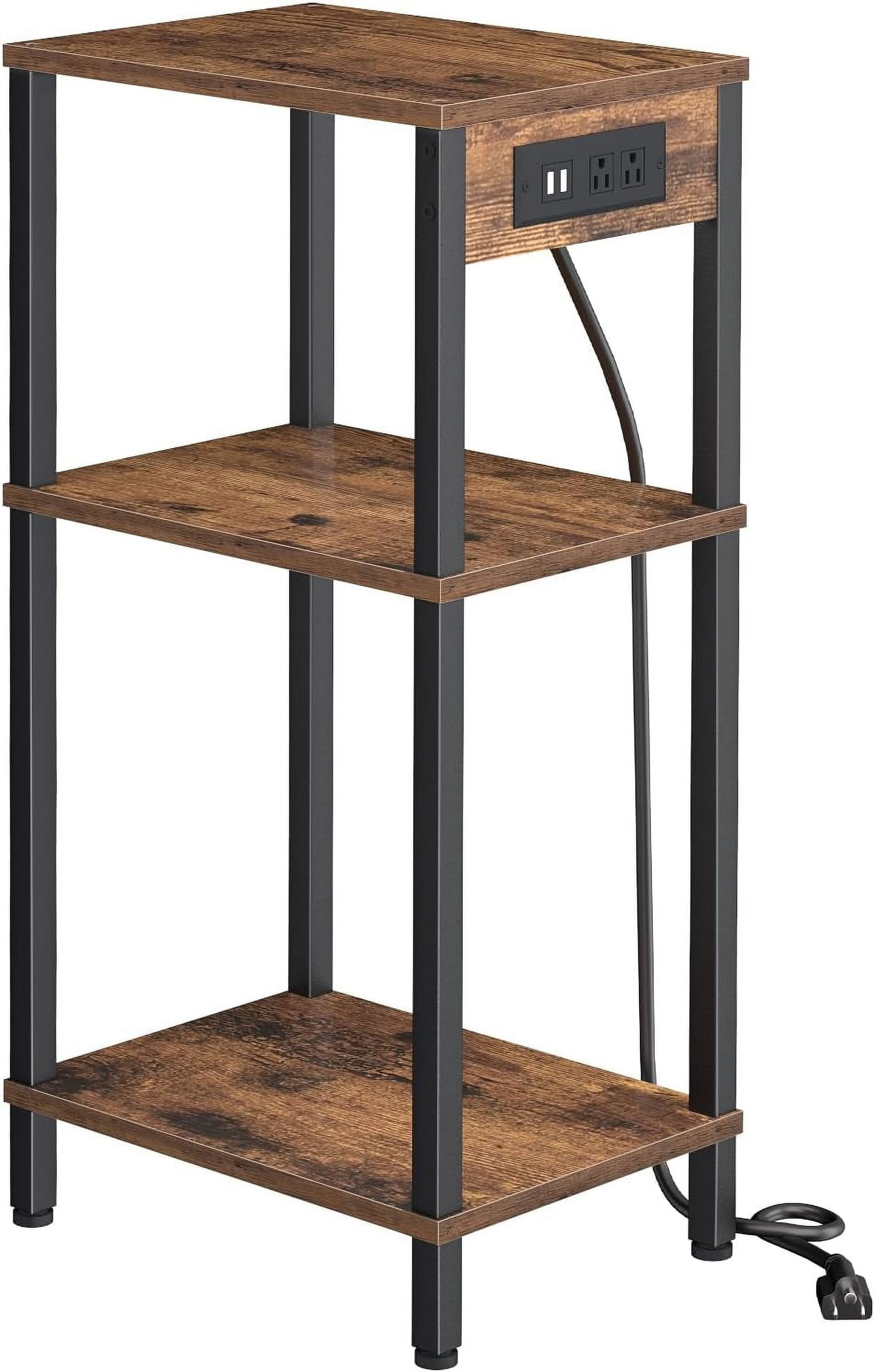 Tall End Table with Charging Station and USB Ports, 3 Tier Narrow Side ...