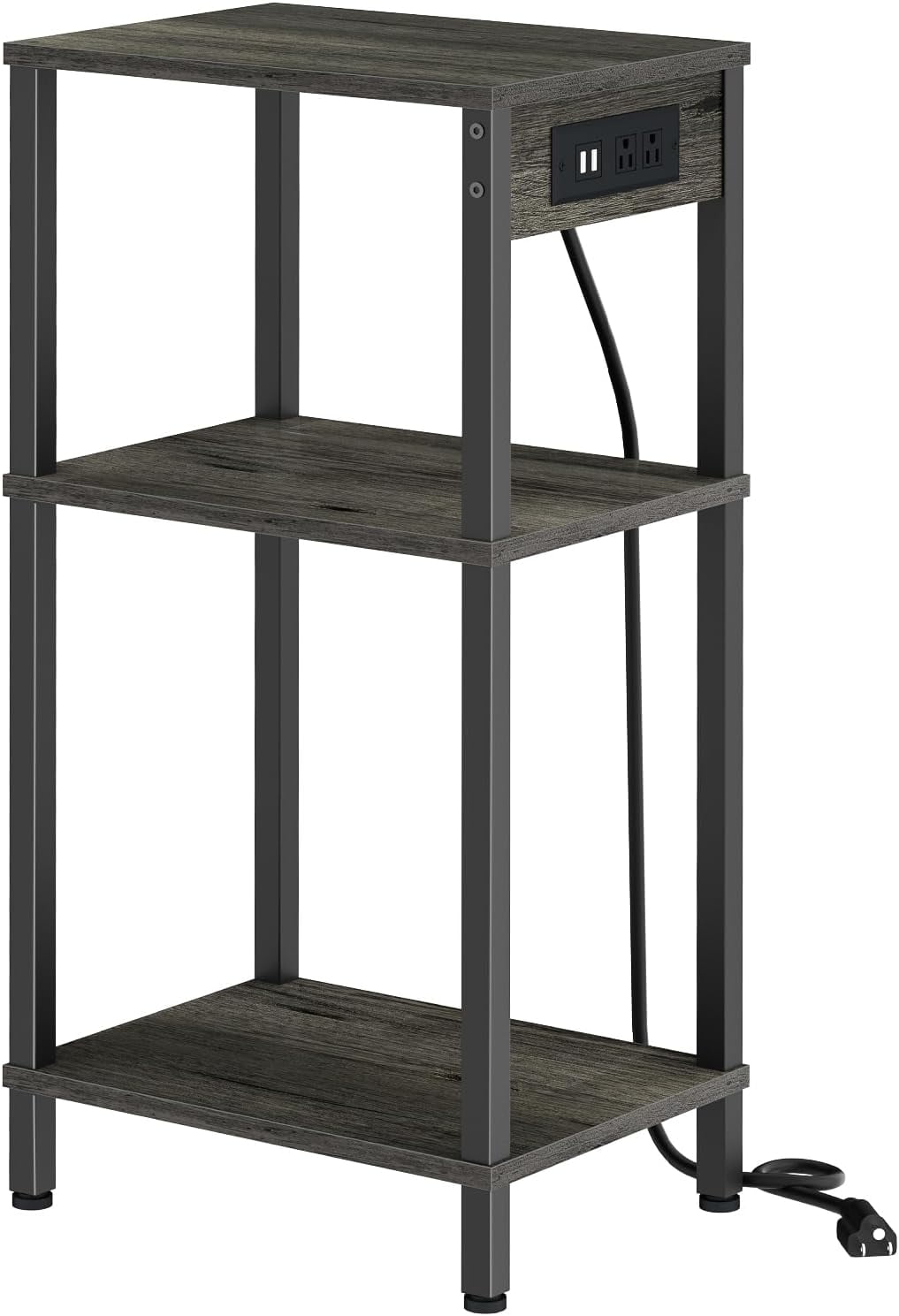 Tall End Table with Charging Station and USB Ports, 3 Tier Narrow Side ...