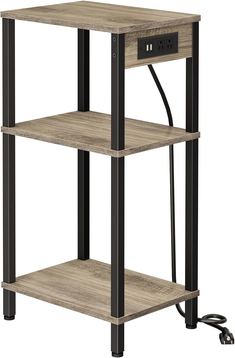 Tall End Table with Charging Station and USB Ports, 3 Tier Narrow Side ...