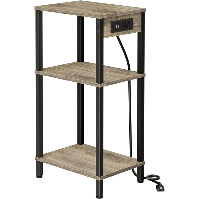 Tall End Table with Charging Station and USB Ports, 3 Tier Narrow Side ...