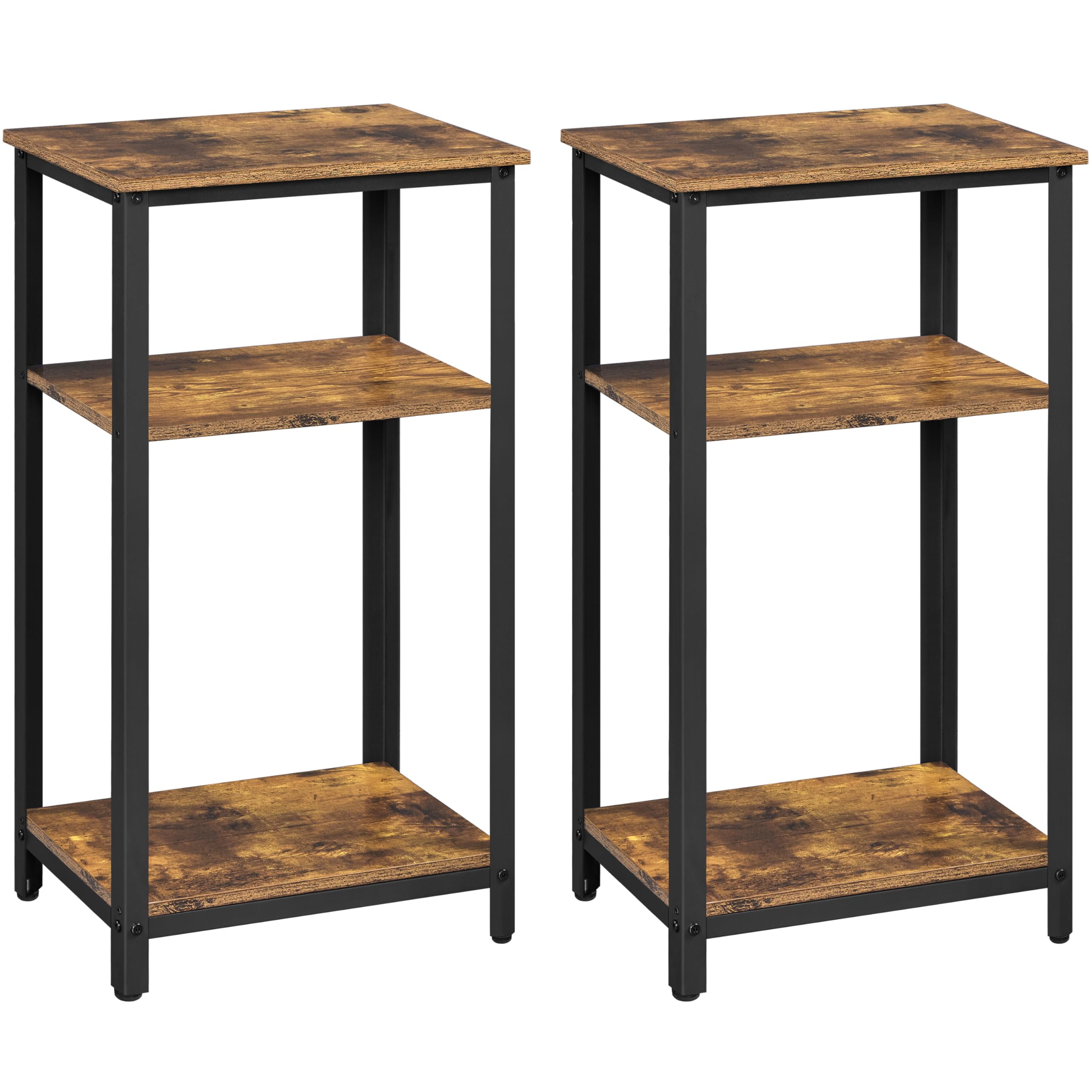 Tall End Table Set of 2, Industrial Side Table with Strong Wooden ...