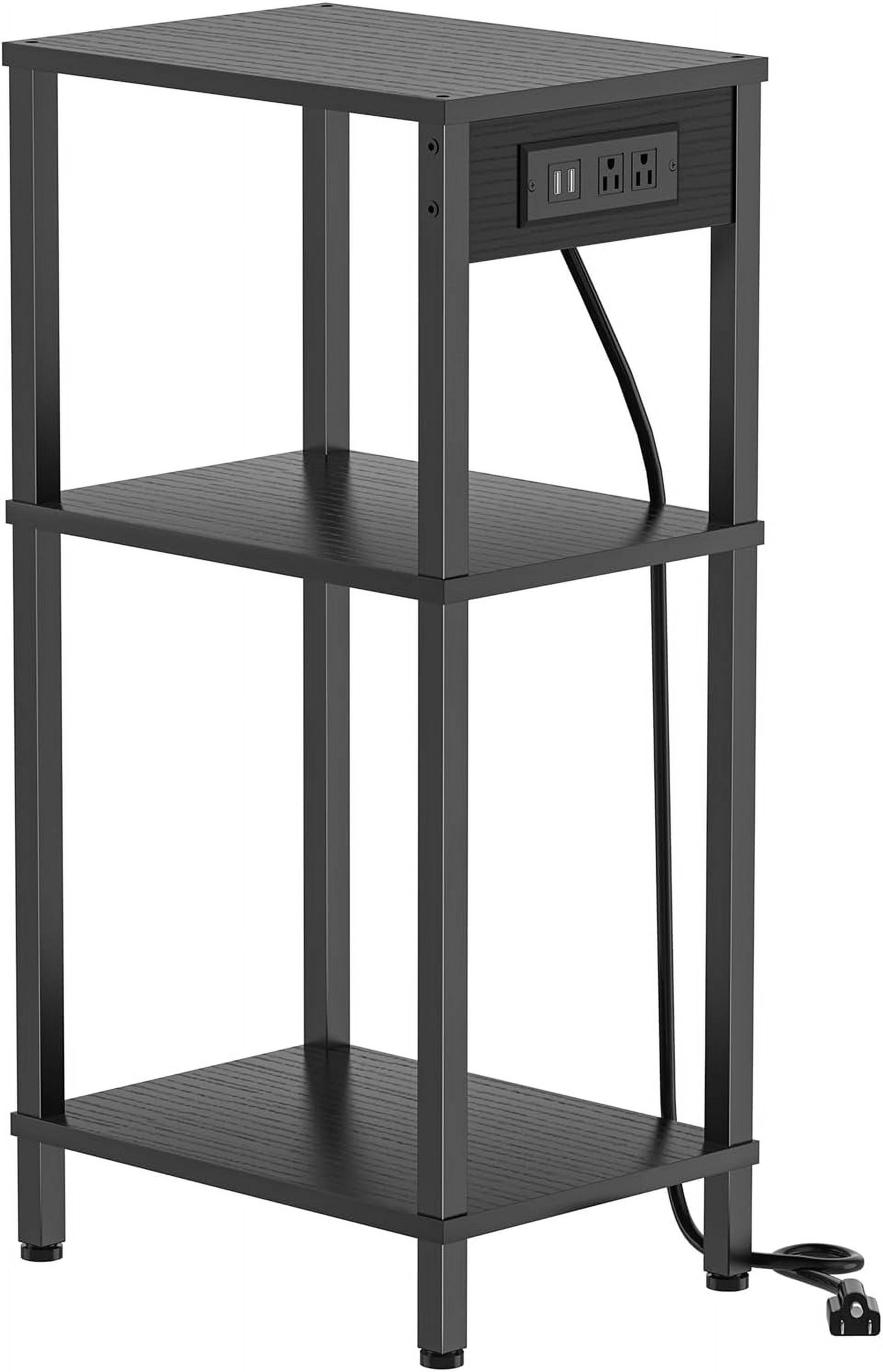 Tall End Table with Charging Station, 3 Tier Black Side Table with ...
