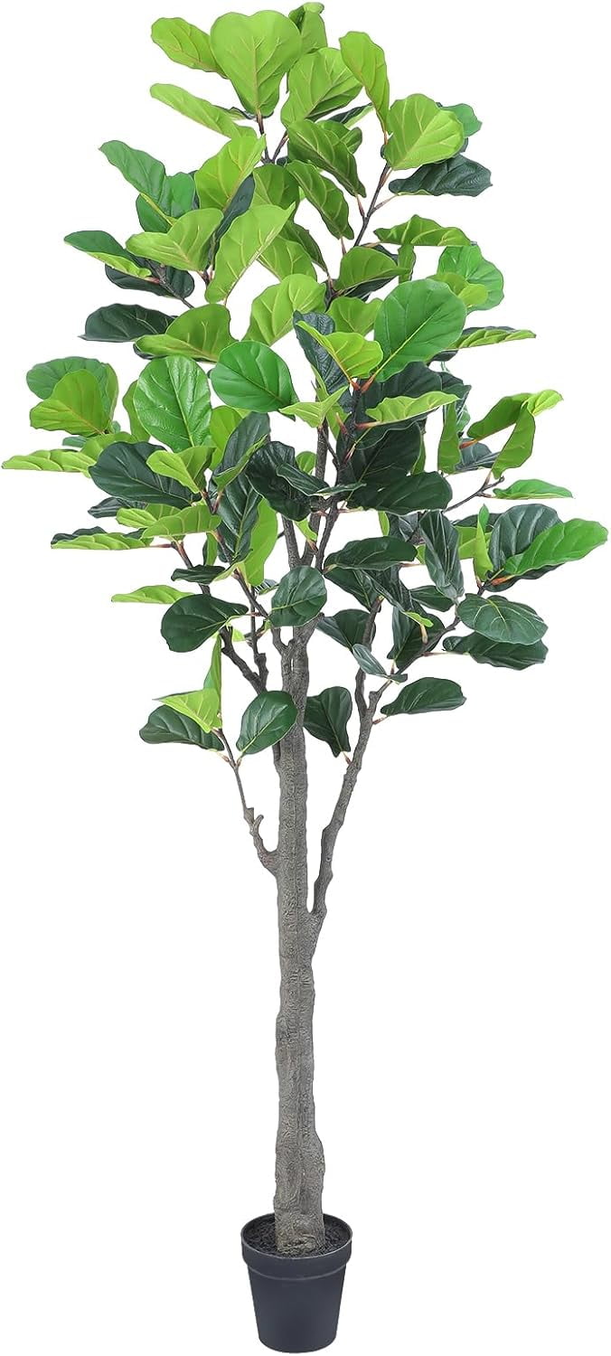 Tall Faux Fiddle Leaf Fig Tree, 9ft Potted Artificial Fig Tree with ...
