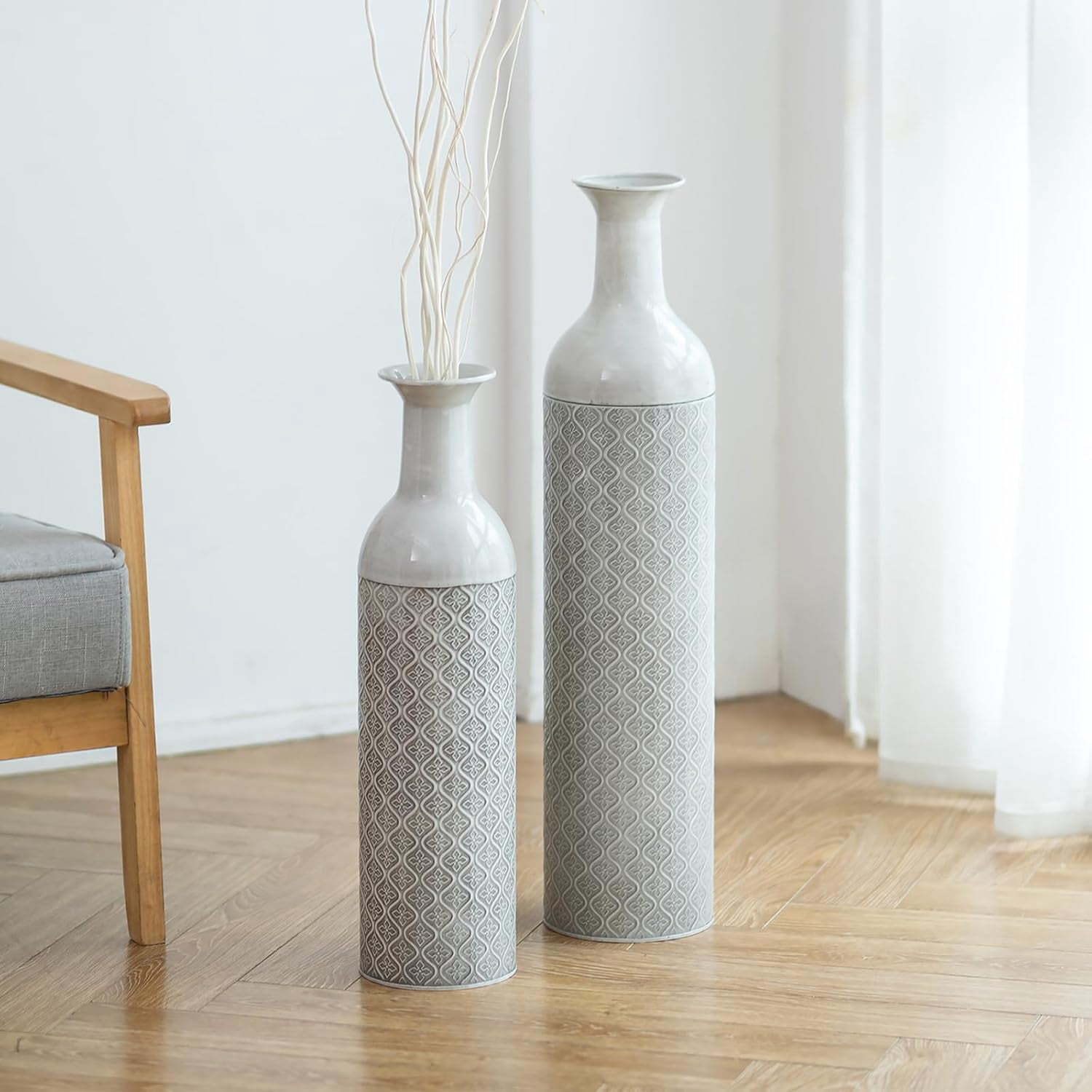 Tall Extra Large Floor Vases - 21.65/27.56in Glazed Metal Set of 2 Big Oversized Vases for ...