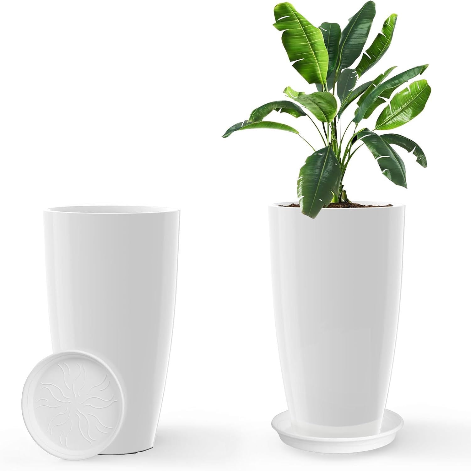 Tall Flower Pot Indoor - Outdoor Plant Pot - White Glossy Planter ...