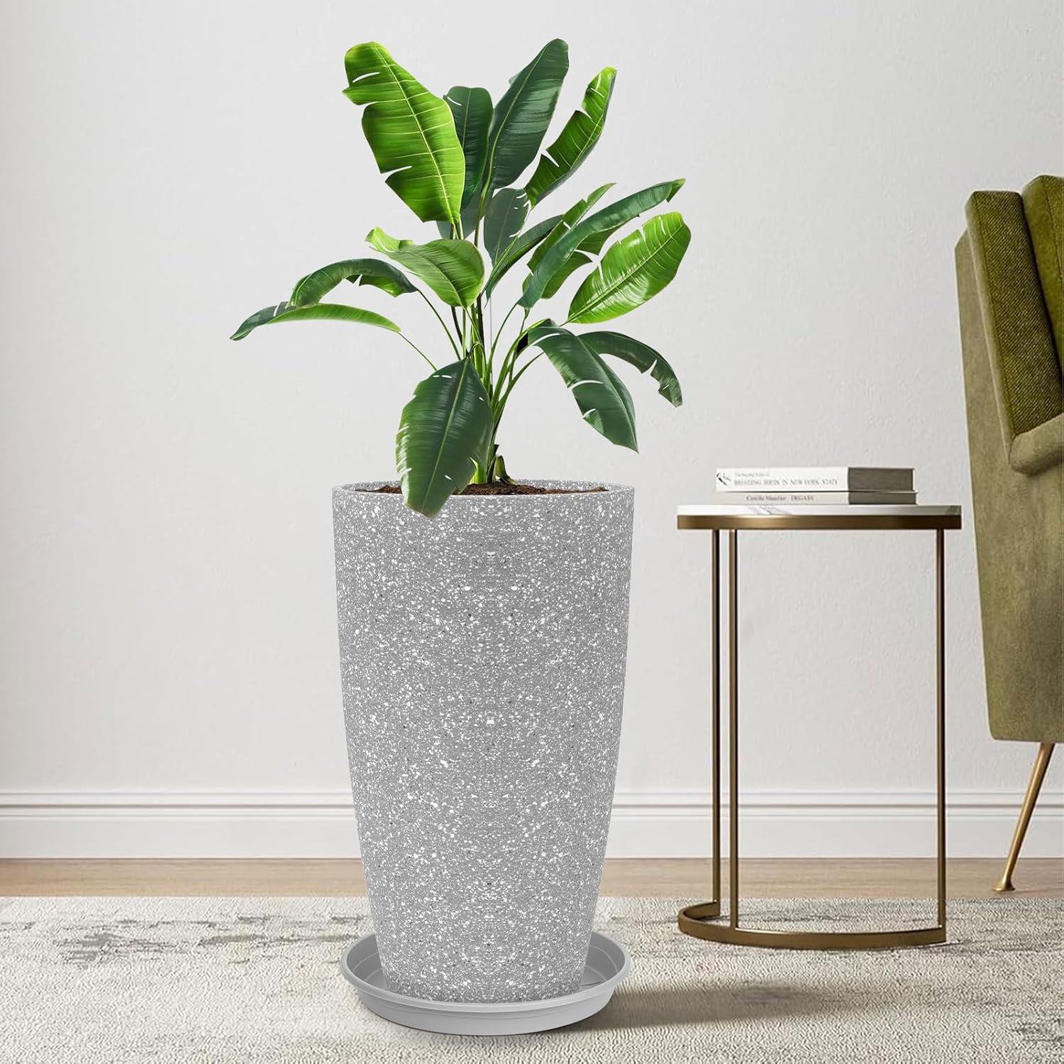 Tall Flower Pot Indoor - Outdoor Pot - Gray Rough Planter - Elegant ...