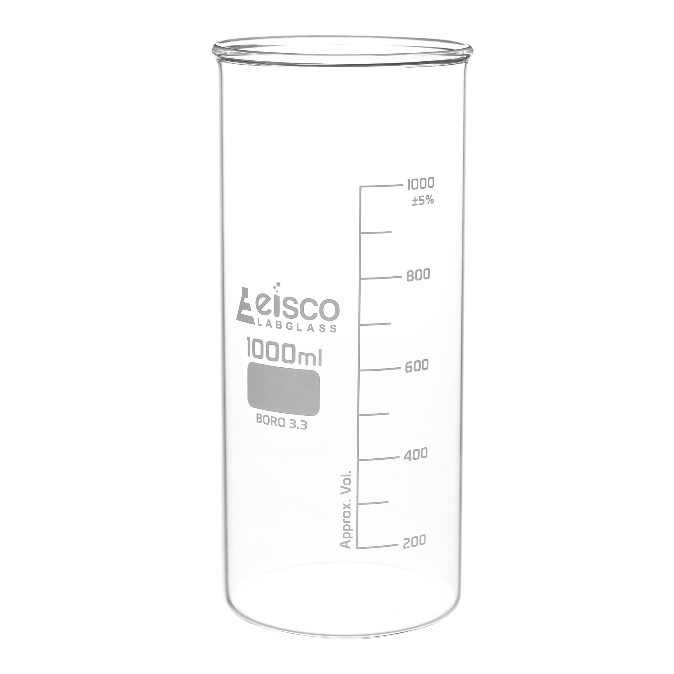 Tall Form Beaker Without Spout, 1000mL - Graduated - Borosilicate Glass ...