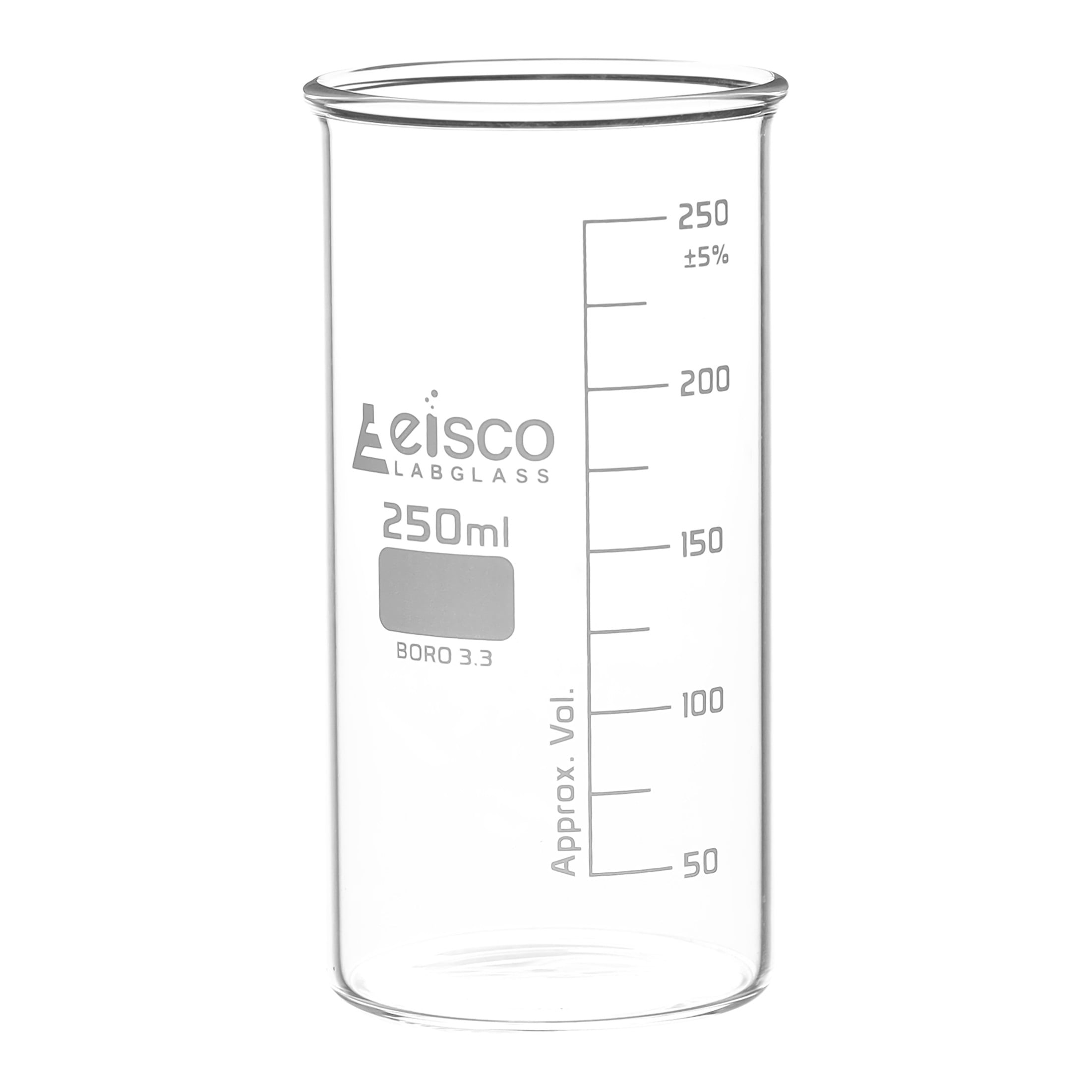 Tall Form Beaker Without Spout, 250mL - Graduated - Borosilicate Glass ...