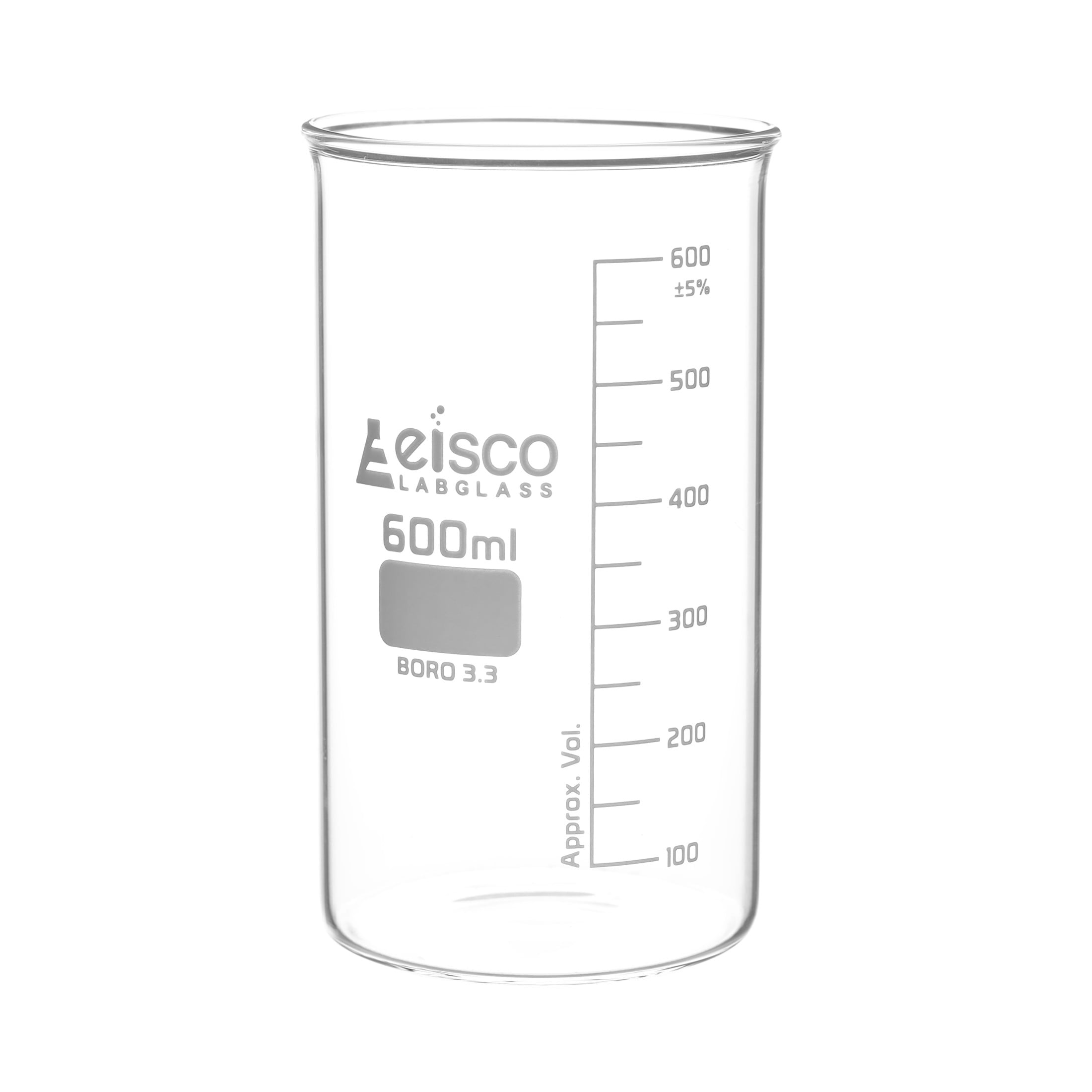 Tall Form Beaker Without Spout, 600mL - Graduated - Borosilicate Glass ...