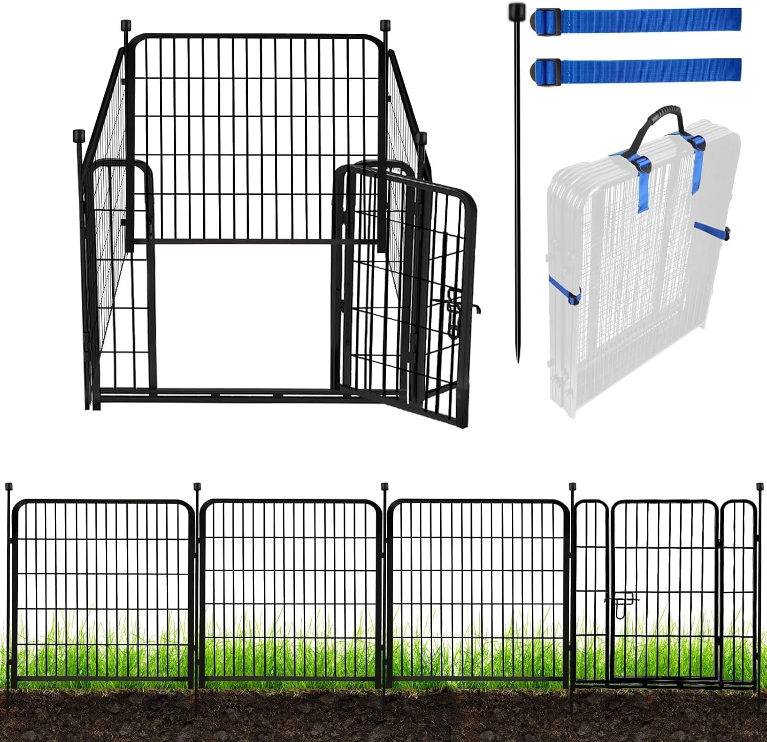 Tall Garden Fence with Gate, 36 in(H) 4 Panels Heavy Duty Iron Metal ...