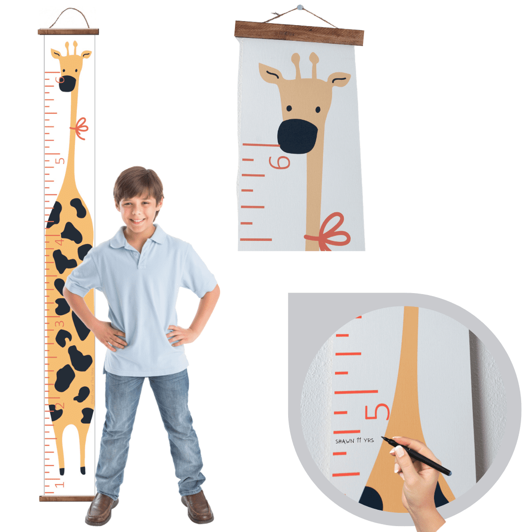 Tall Giraffe Canvas Growth Chart for Kids - Wall Tape Ruler with Height ...