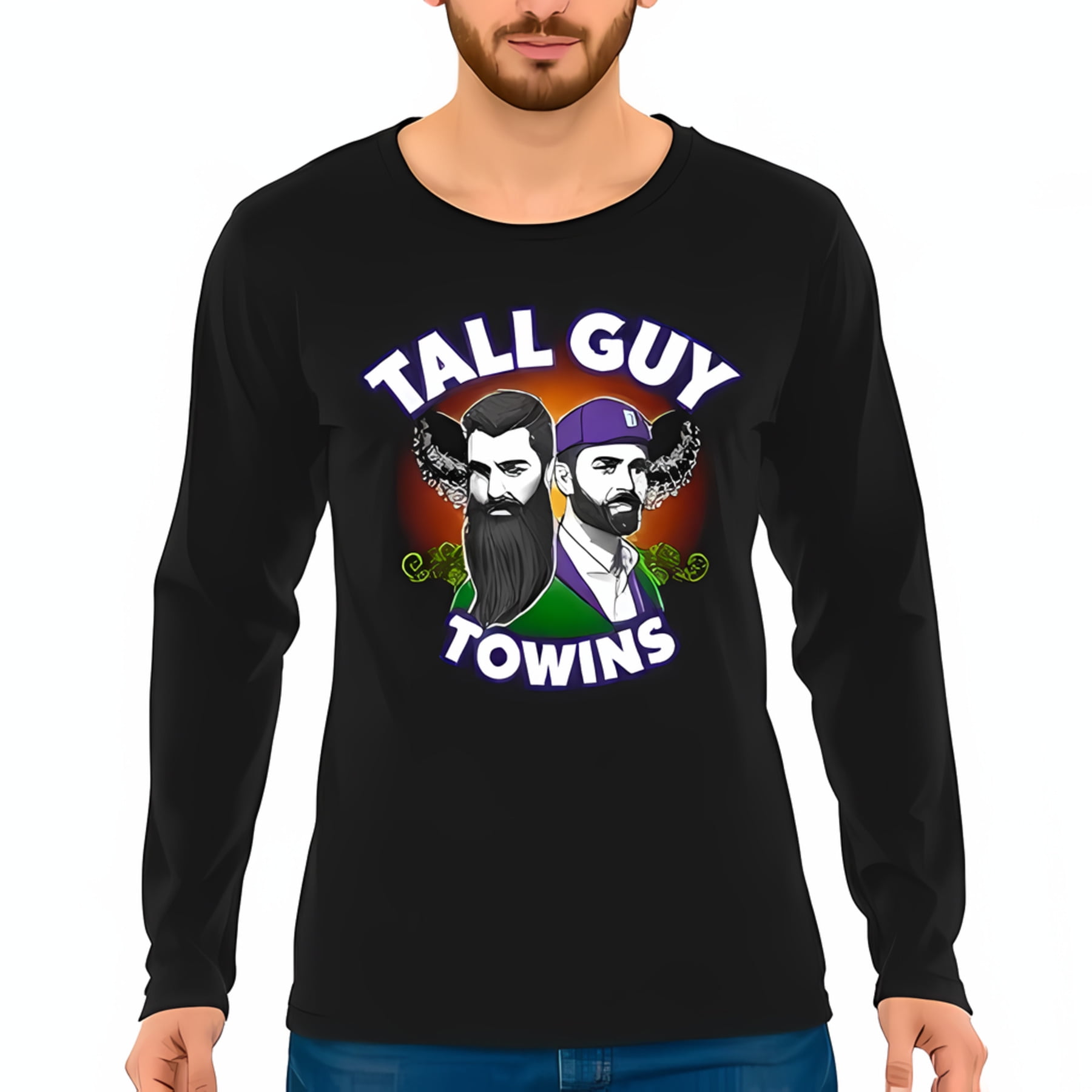 Tall Guy Towns Long Sleeve T-Shirt for Men Women - Bold Graphic Design ...