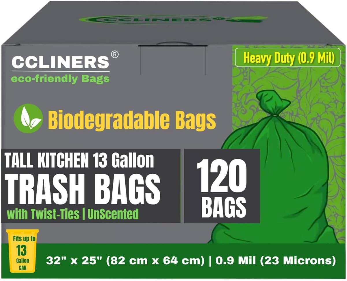 Tall Kitchen Biodegradable Trash Bags 13 Gallon (120 Bags) Eco-friendly ...