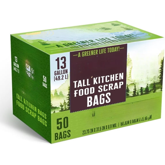 Tall Kitchen Food Scrap Trash Bags, Compost Bin Compatible, 13 Gallon ...