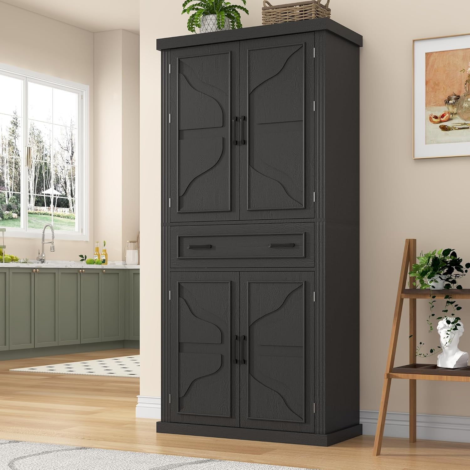 Tall Kitchen Pantry Cabinet with Doors and Drawer, Farmhouse Storage ...