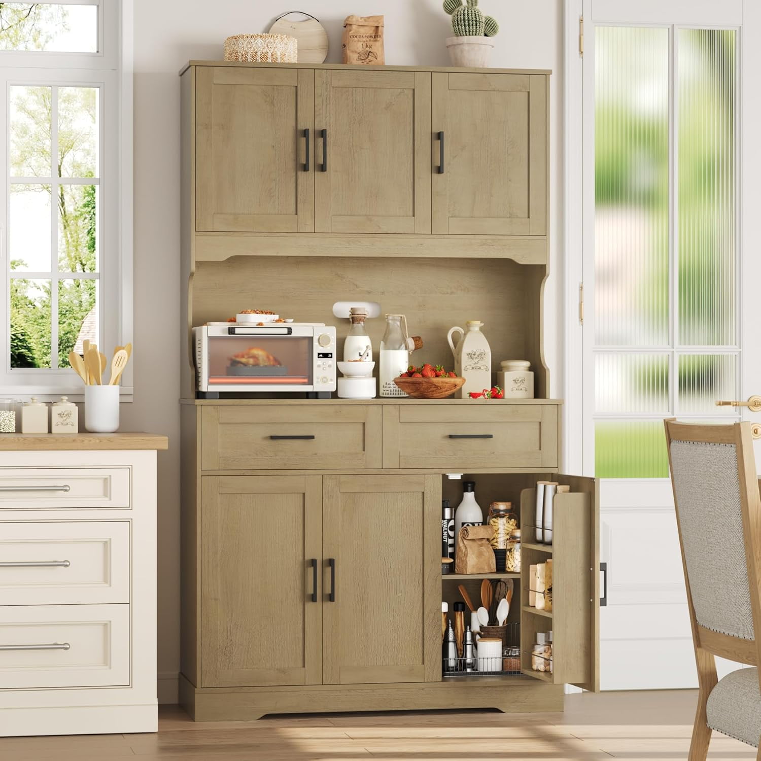 Tall Kitchen Pantry Cabinet, Farmhouse Food Pantry Cabinet with Doors ...