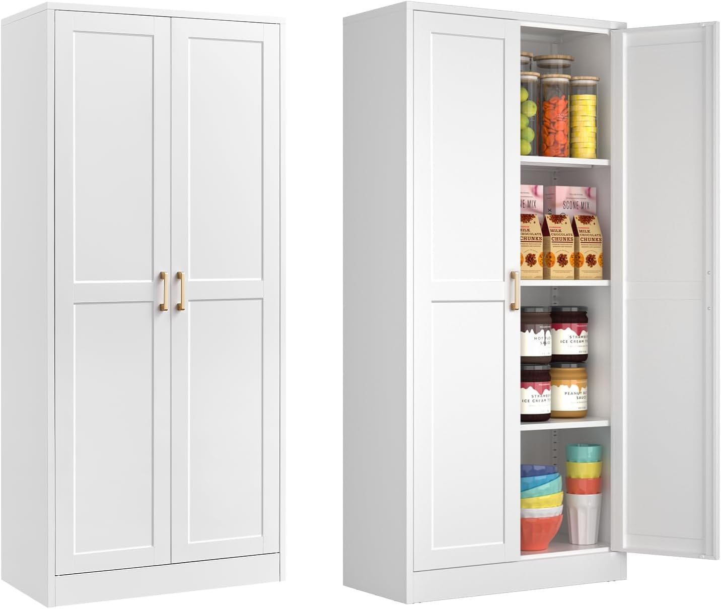Tall Kitchen Pantry Cabinet, Metal Kitchen Cupboard with Doors and ...