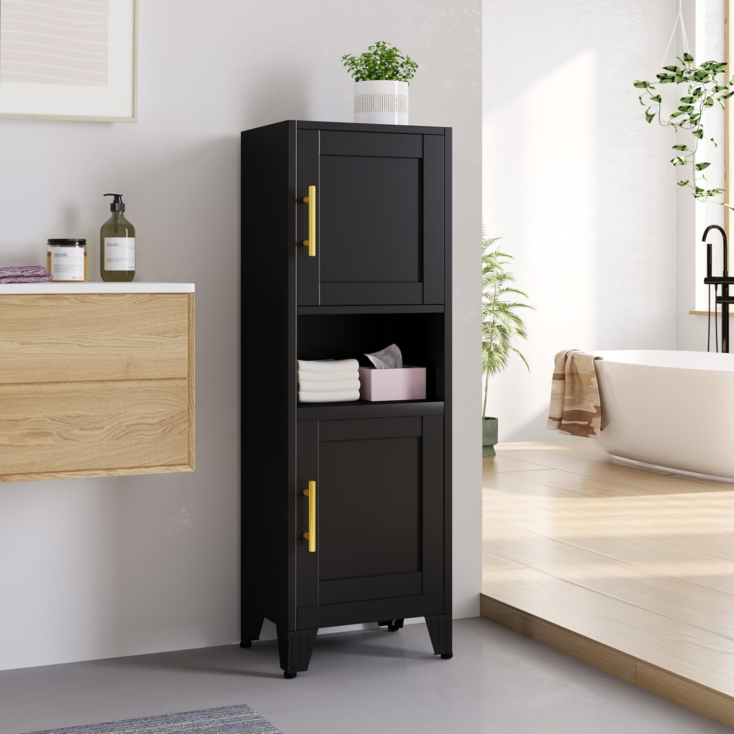 Tall Kitchen Pantry Cabinet, Metal Tier File Storage Cabinet with Doors ...