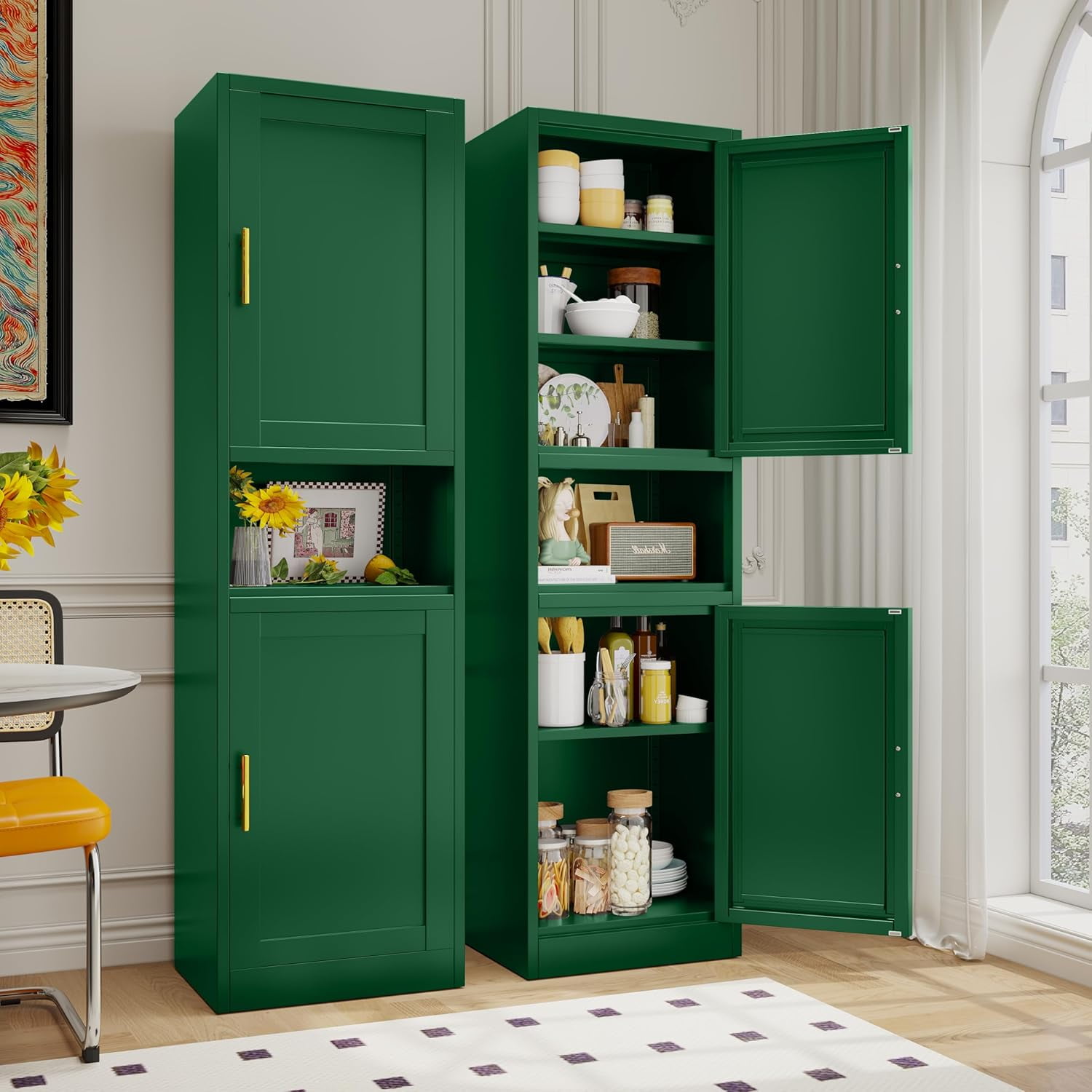 Tall Kitchen Pantry Cabinet, Metal Tier File Storage Cabinet with Doors ...