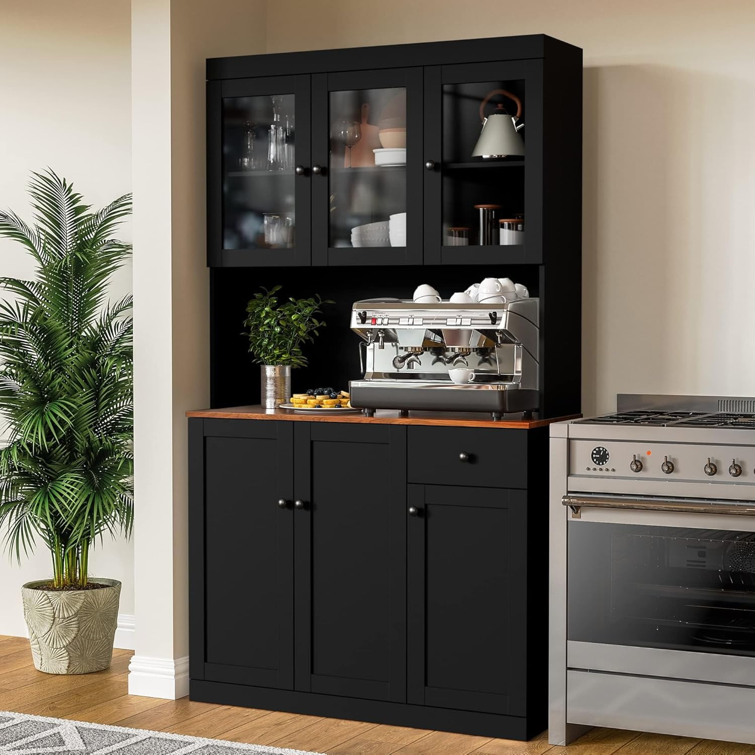 Tall Kitchen Pantry Cabinet with Microwave Shelf, Modern Large ...