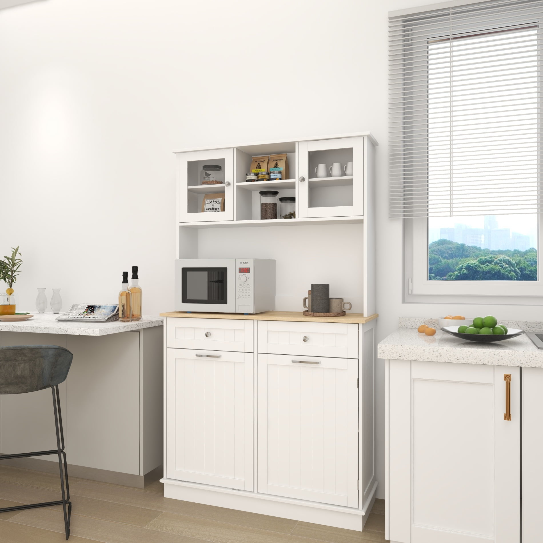 Tall Kitchen Storage Cabinet with Adjustable Shelves, Drawers, and Tilt ...