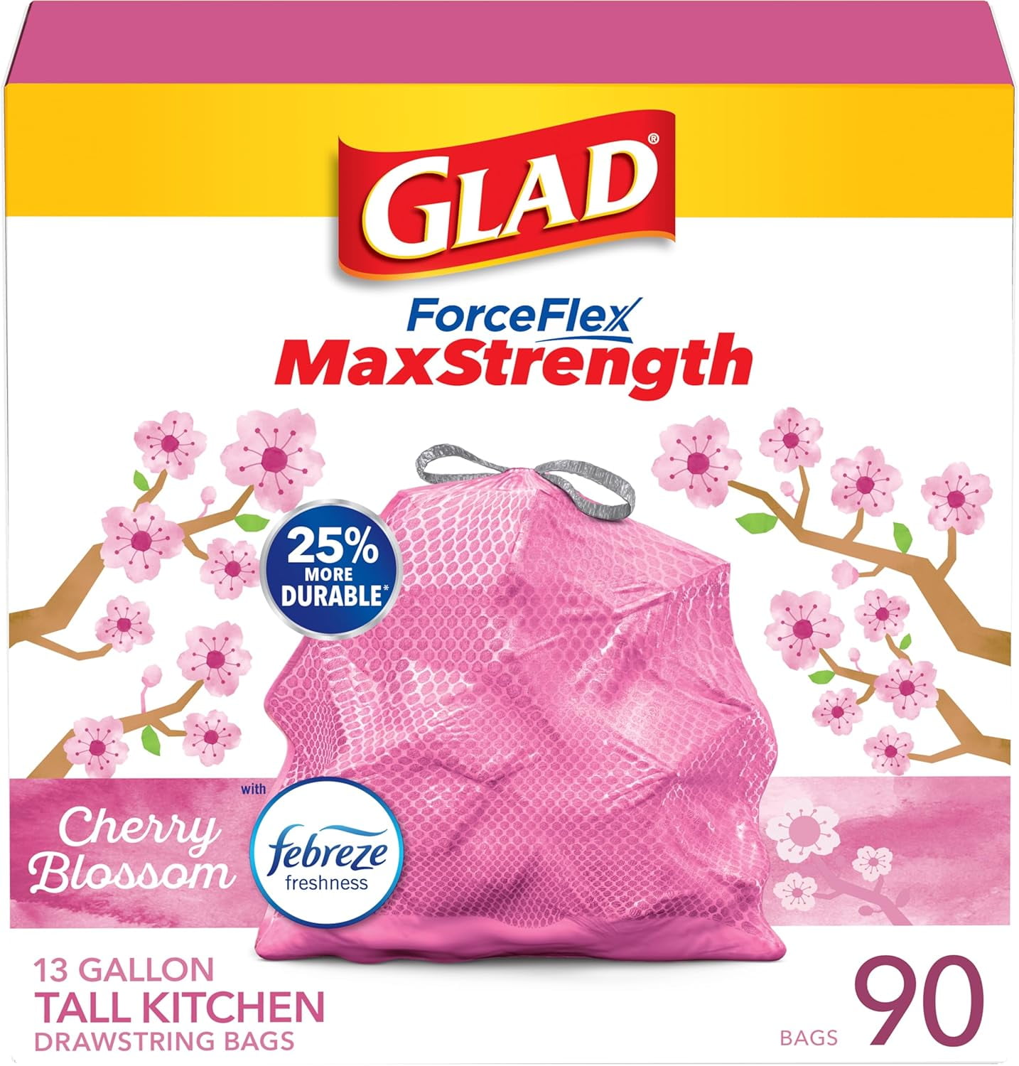 Glad Tall Kitchen Trash Bags 13 Gallon, MaxStrength Cherry Blossom ...