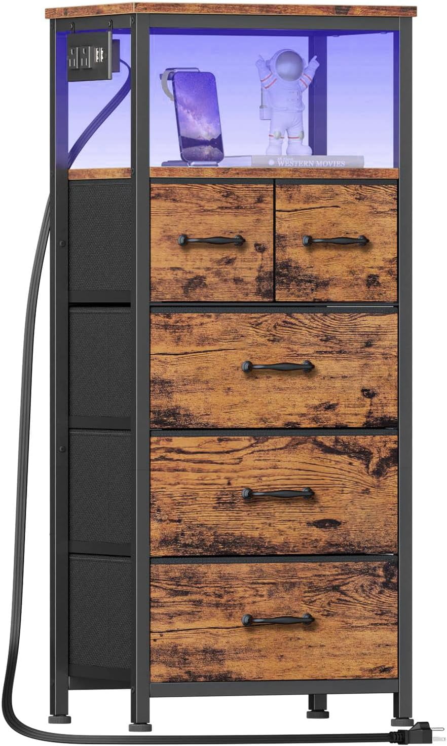 Tall LED Dresser with Charging Station, Vertical Storage Tower Unit ...