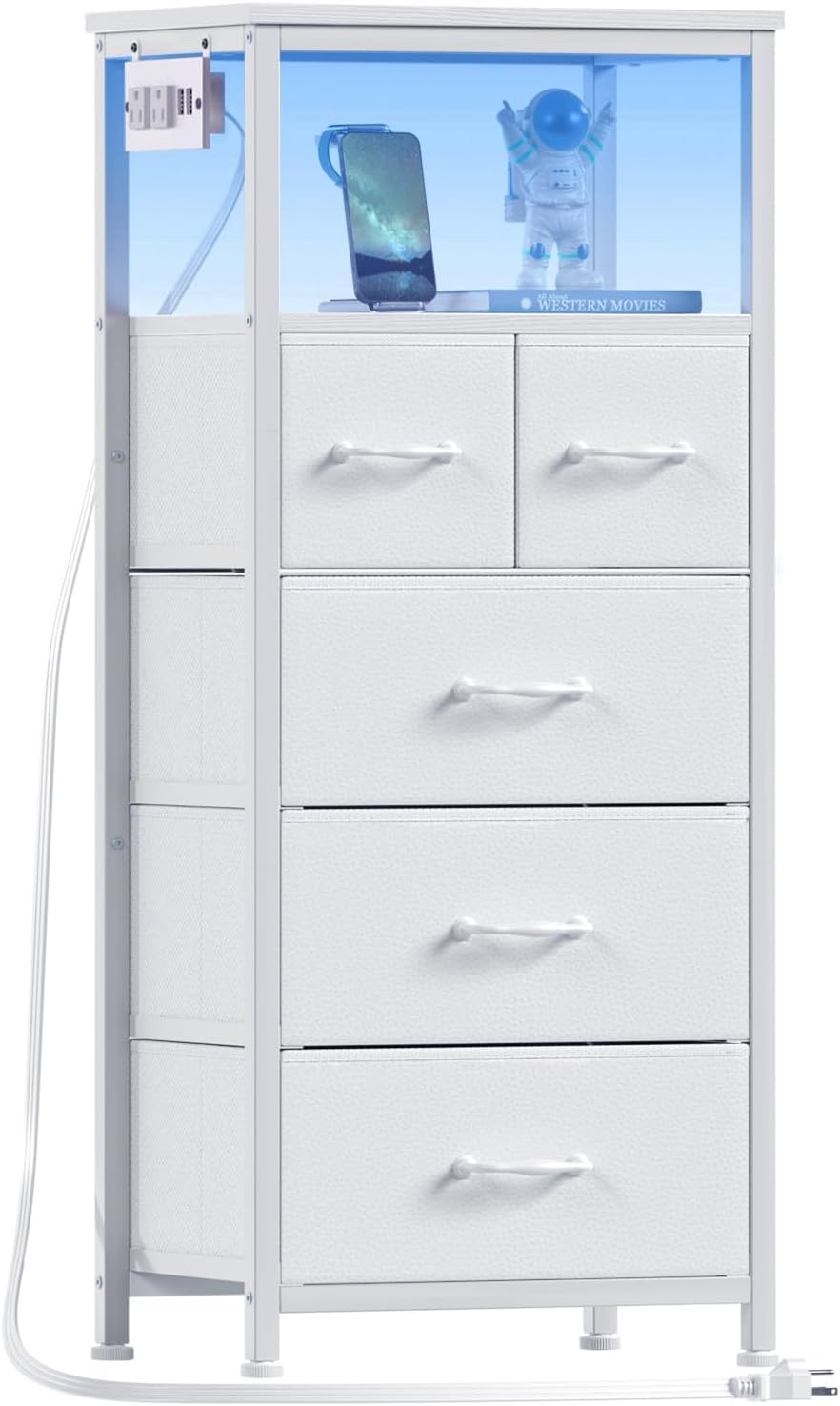 Tall LED Dresser with Charging Station, Vertical Storage Tower Unit ...