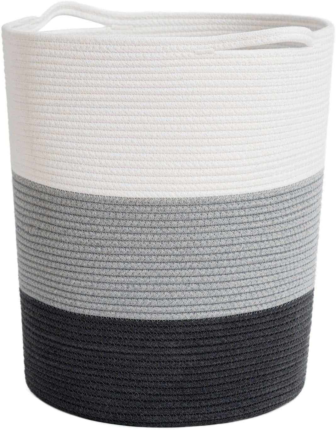 Tall Laundry Basket Woven Baby Hamper and Nursery Hamper, Cotton Rope ...