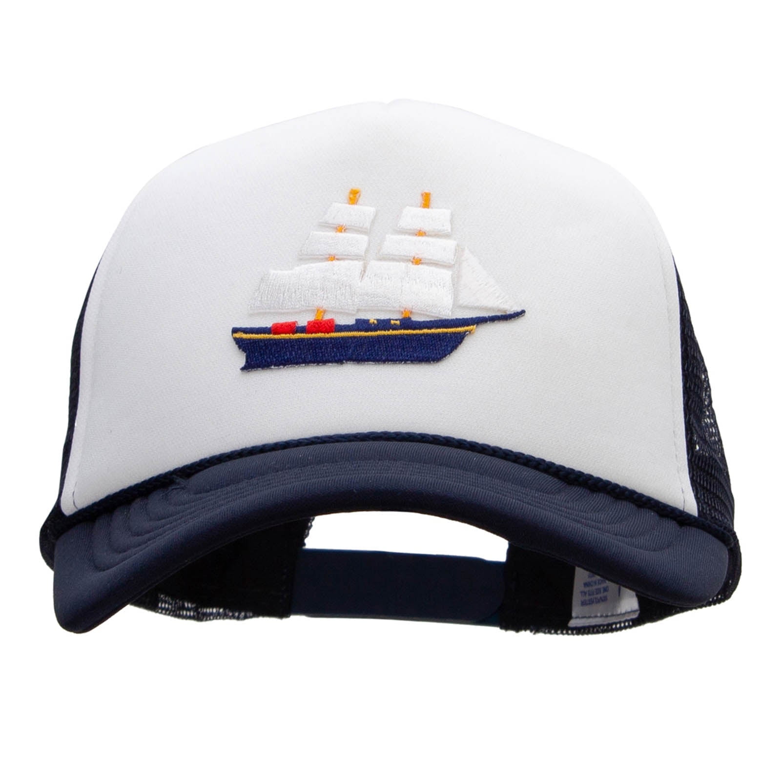 Tall Masted Ship Patched Summer Foam Mesh Trucker Cap - Navy White OSFM ...