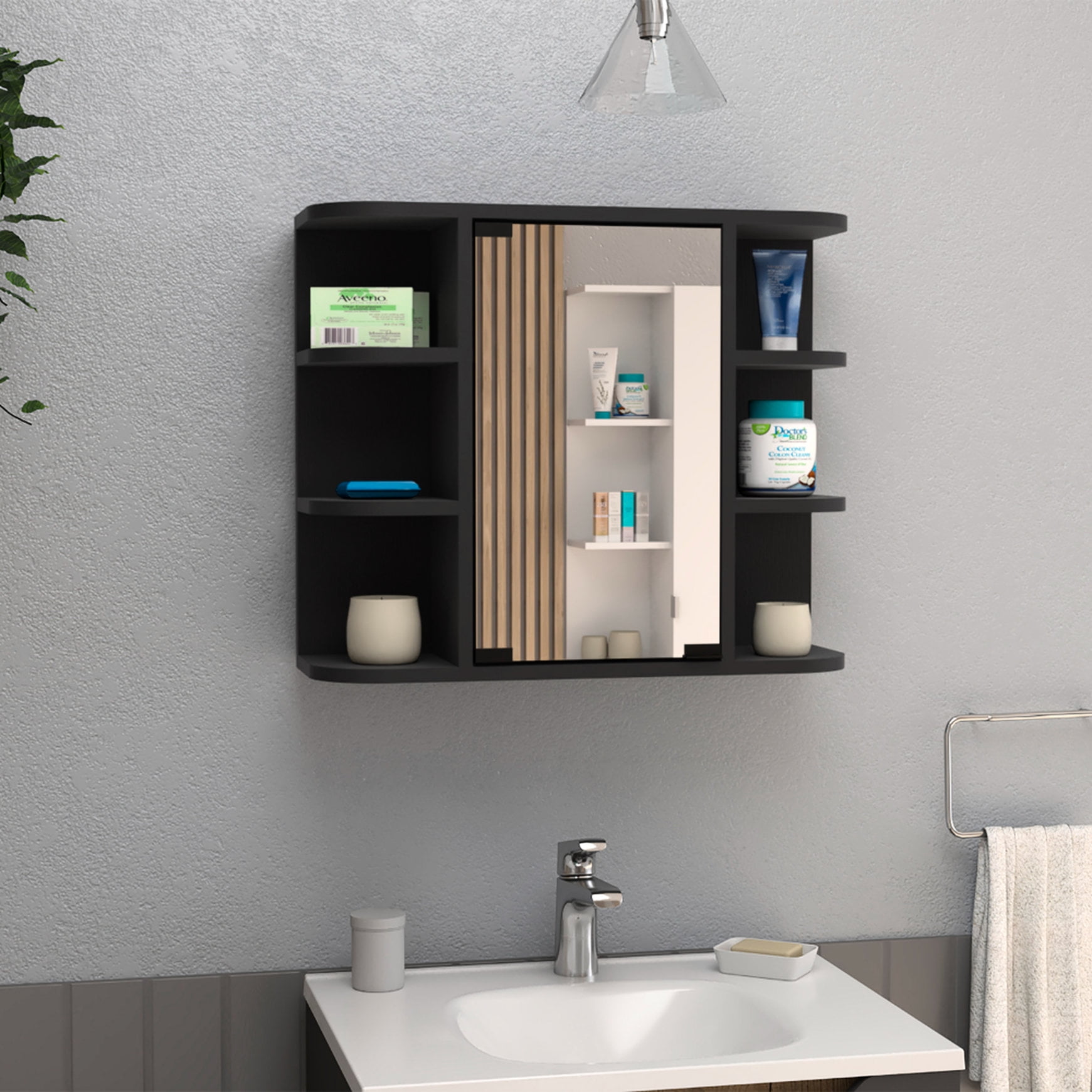 Tall Medicine Cabinet | 19" H, Three - Shelf Center Console, Mirror ...