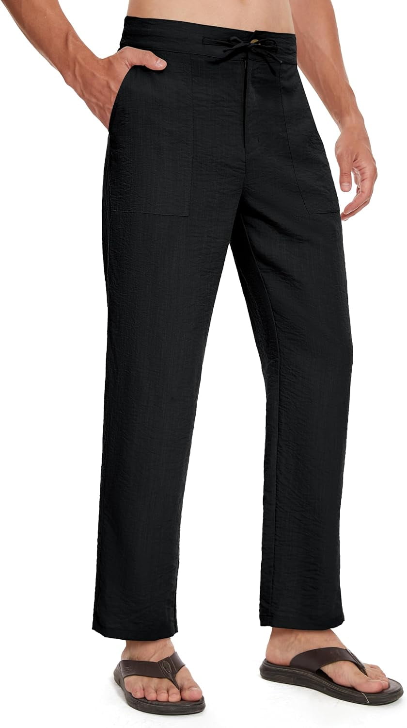 Tall Mens Casual Linen Pants 31/33/35/37 Inseam Summer Beach Slacks ...