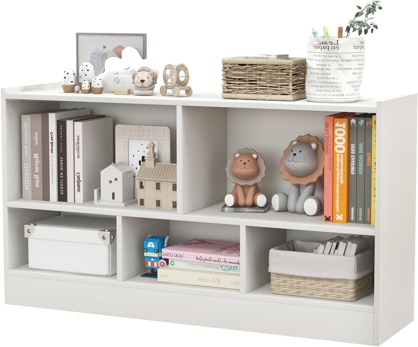 5-Cube Bookcase, 2-Tier Open Display Bookshelf w/Storage, Wooden Cube ...