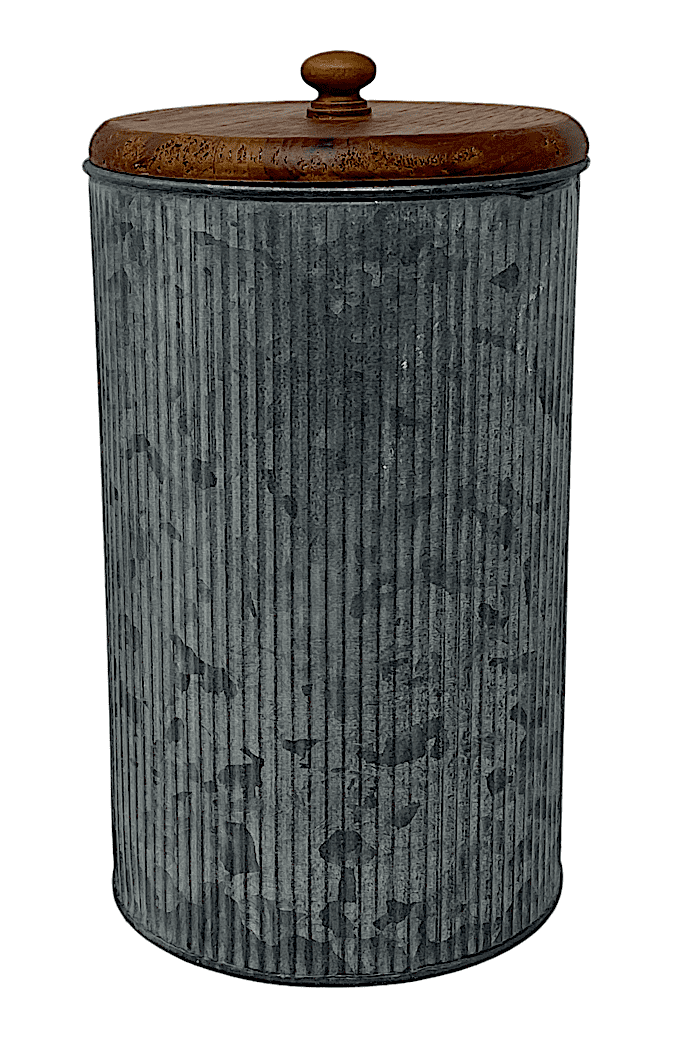 Tall Metal Canister With Wooden Lid Decorative Room Kitchen Counter ...