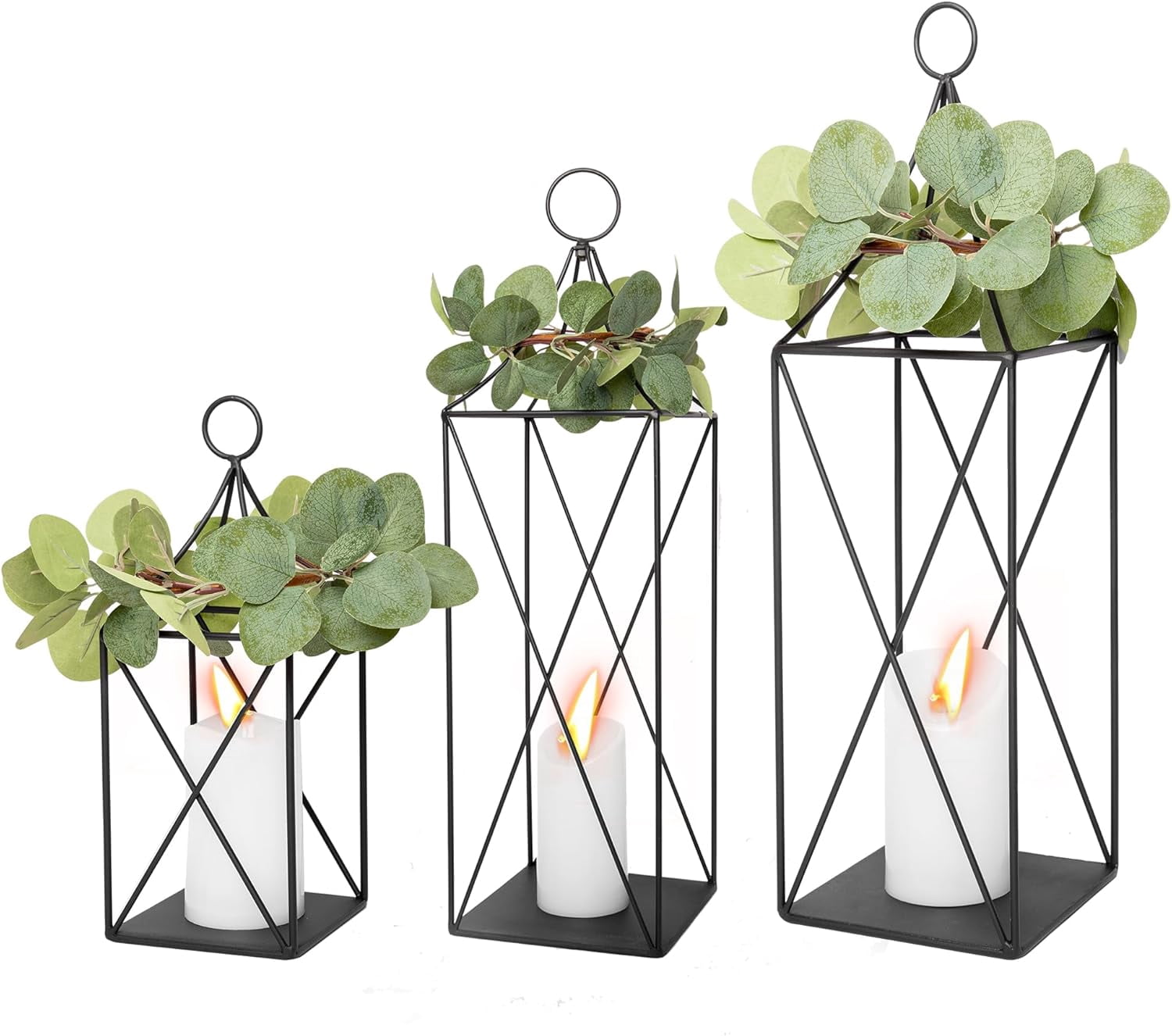Tall Metal Lantern Decor Set of 3-24"19"13" Elegant Decorative Lanterns ...