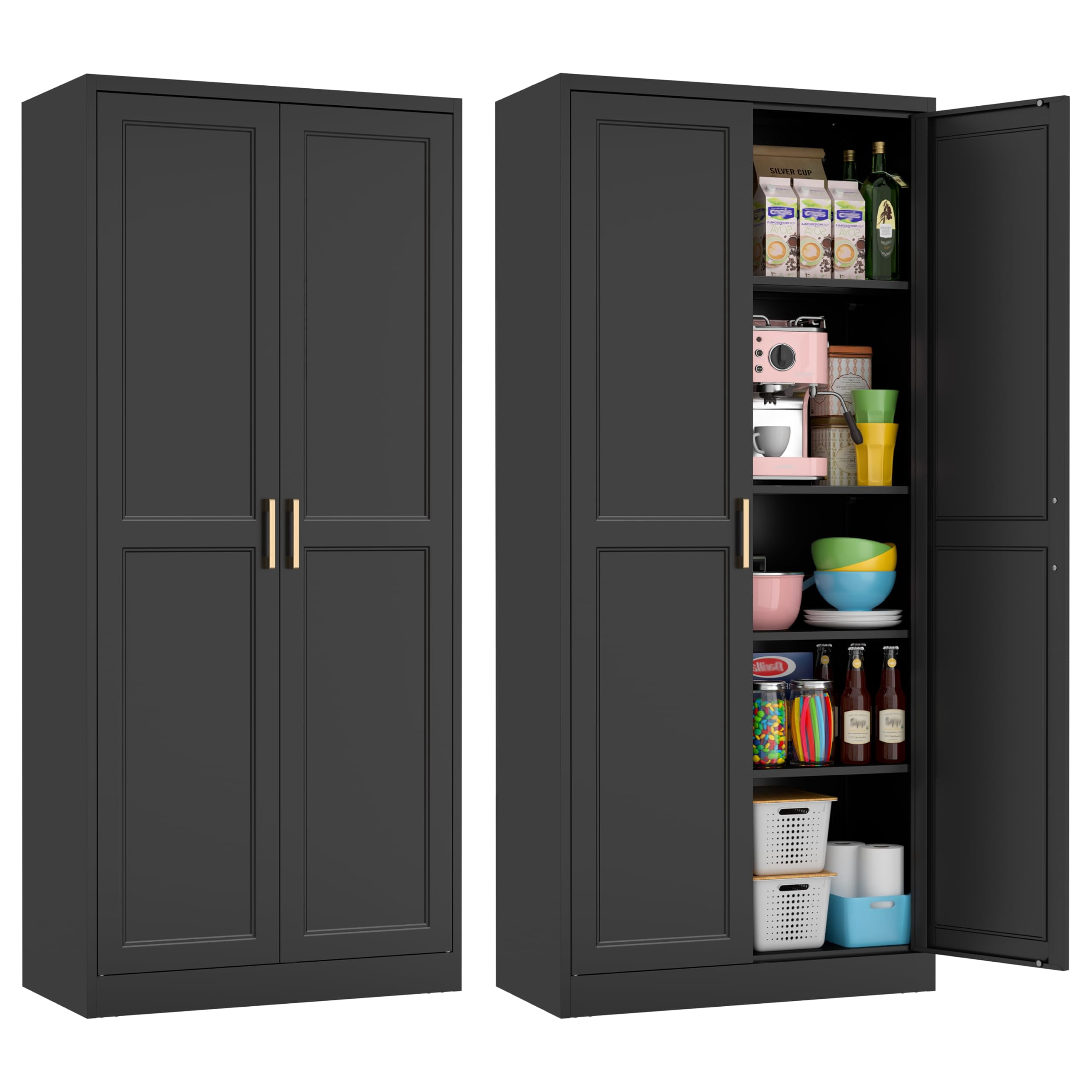 Tall Metal Pantry Cabinet 71 Inch Height, Kitchen Storage Organizer ...