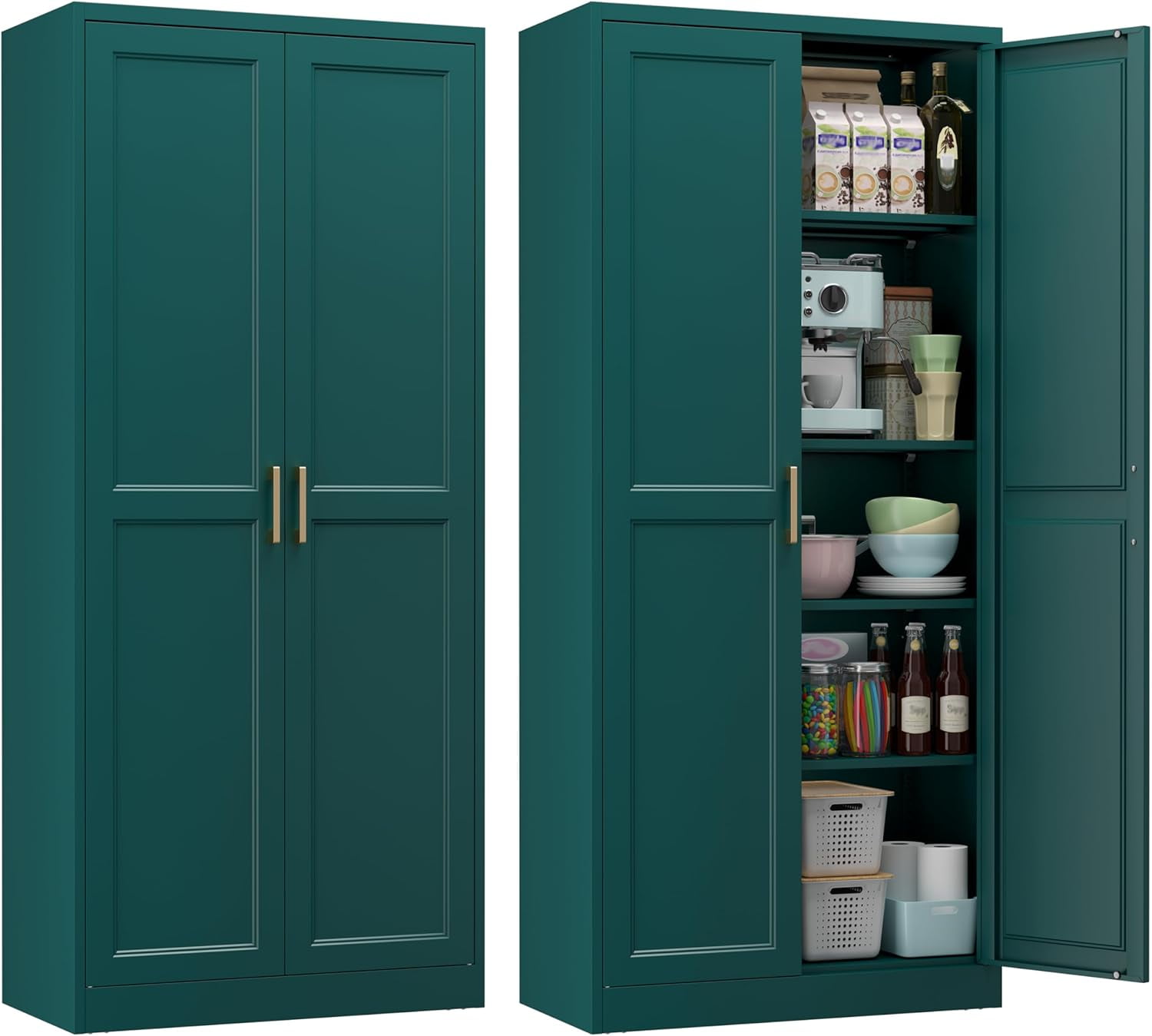 Tall Metal Pantry Cabinet, Kitchen Pantry Storage Cabinet with Doors ...