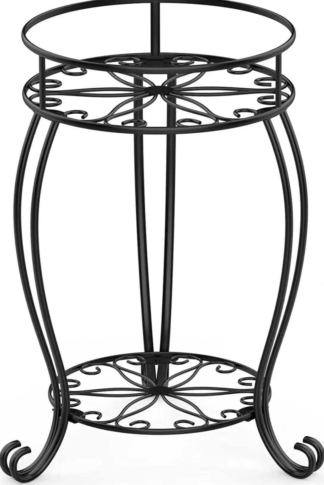Tall Metal Plant Stand, 2 Tier Decorative Wrought Iron Flower Pot Rack ...