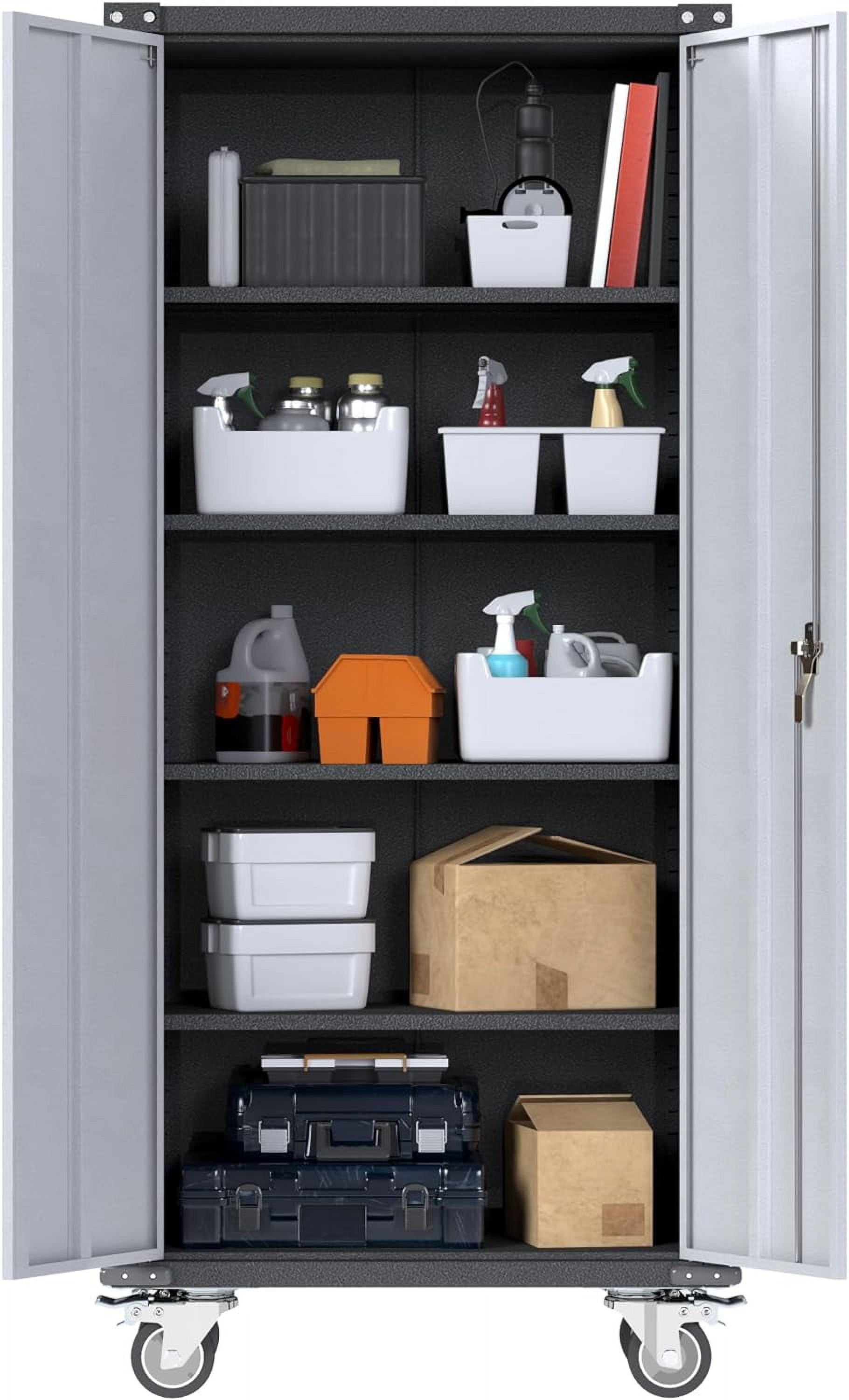 Tall Metal Storage Cabinet with Wheels, Rolling Garage Storage Cabinet ...