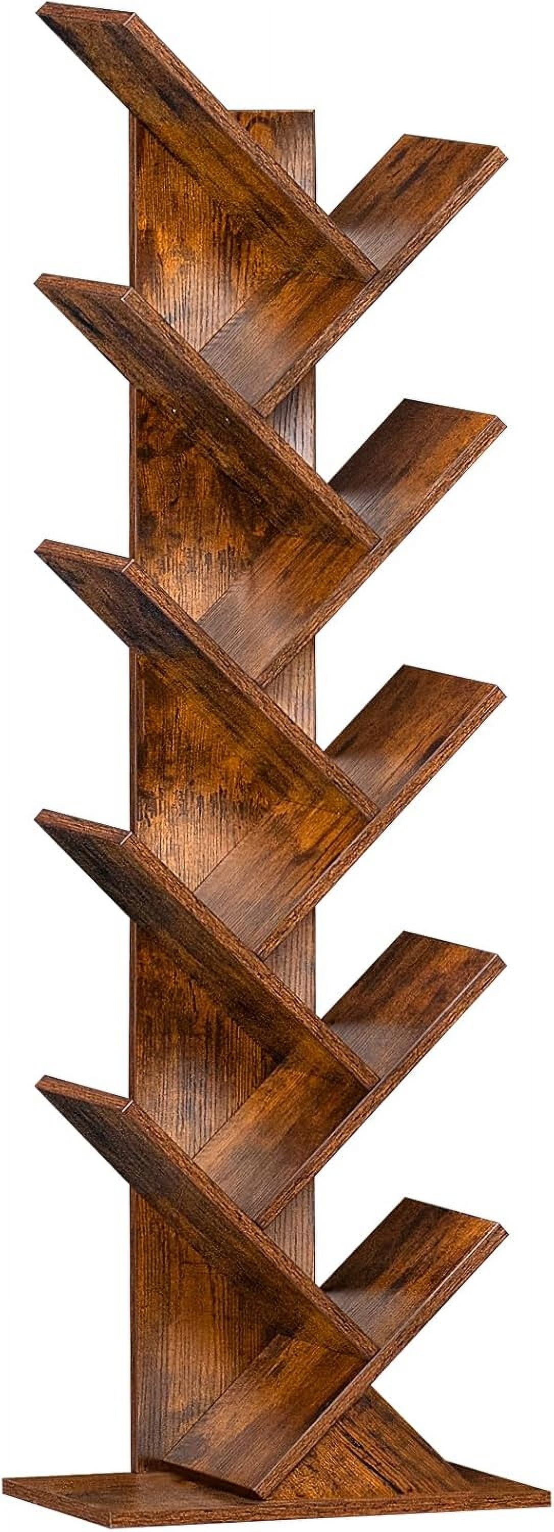 Tall Narrow 10-Shelf Bookcase - Wooden Floor Standing Storage Unit for ...