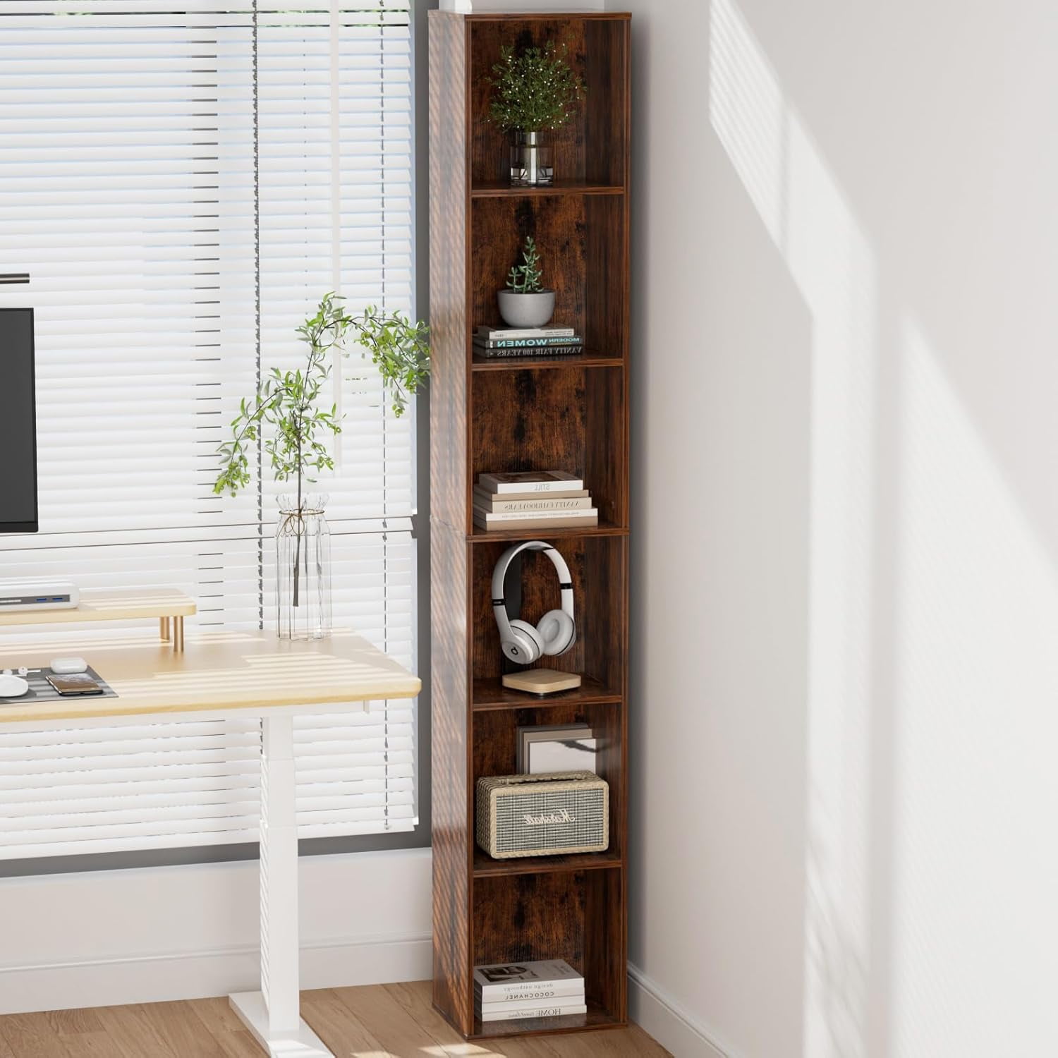 Tall Narrow Bookcase 6-Tier Bookshelf 70.5" Slim Cube Display Rack ...
