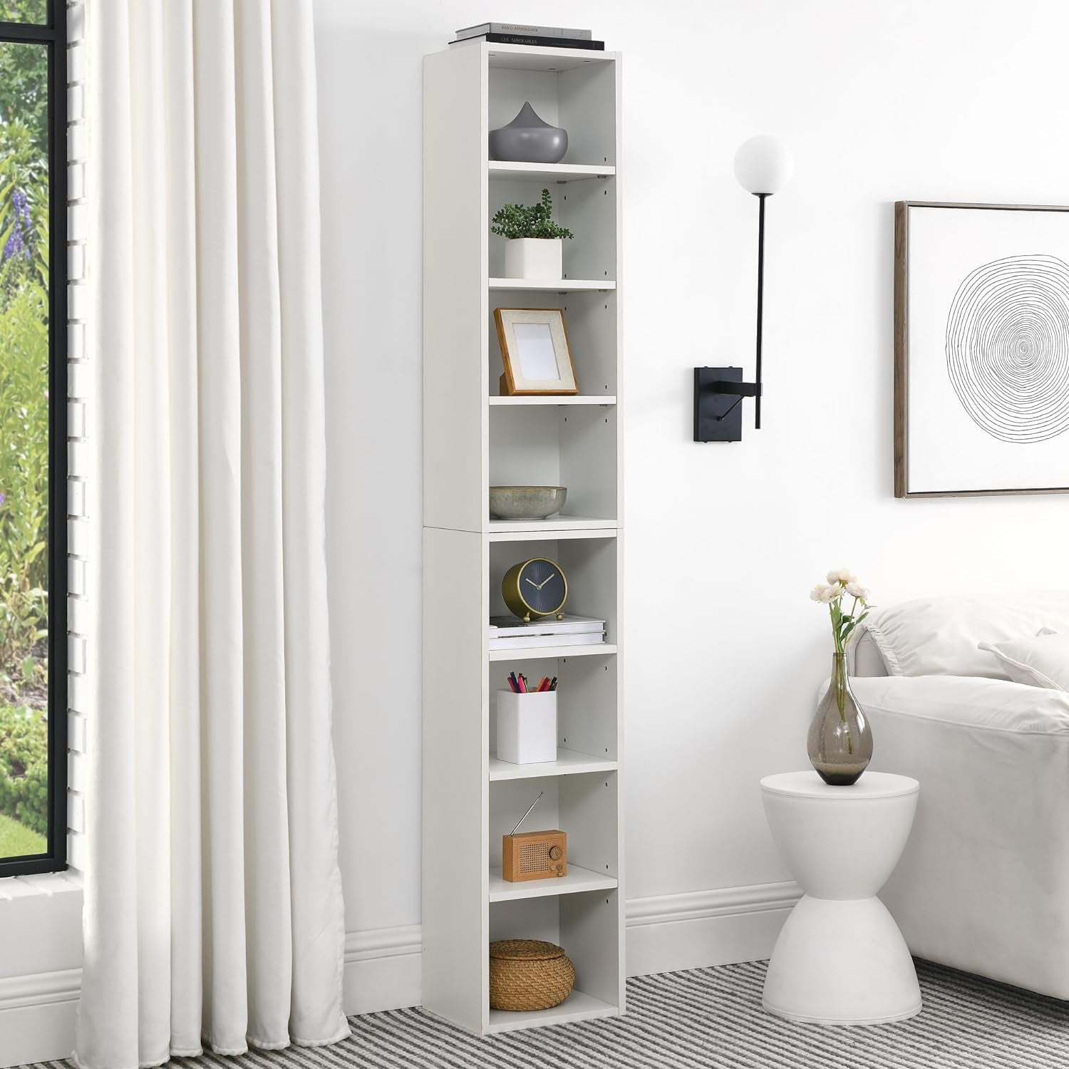 Tall Narrow Bookcase 8-Tier Media Tower Rack 71 Inches Open Shelf ...