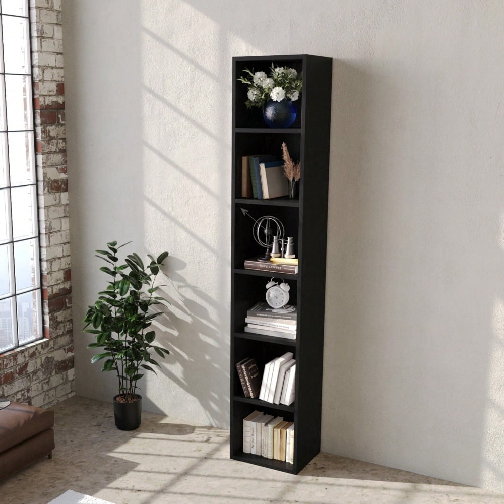 Tall Narrow Bookshelf, 6-Tier Cube Display Rack, Modern Corner ...