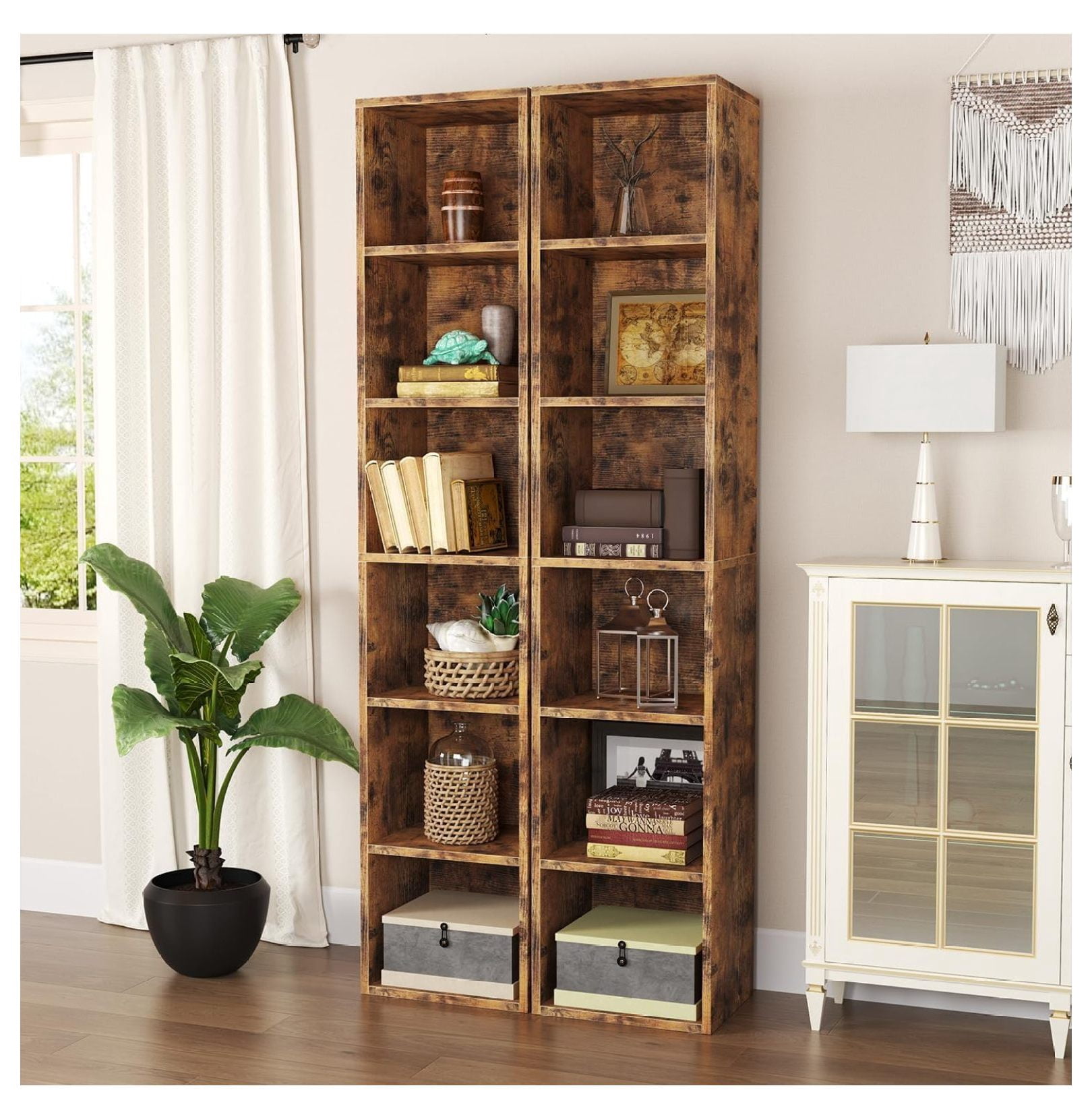 Tall Narrow Bookshelf, 6-Tier Cube Display Rack, Modern Corner ...