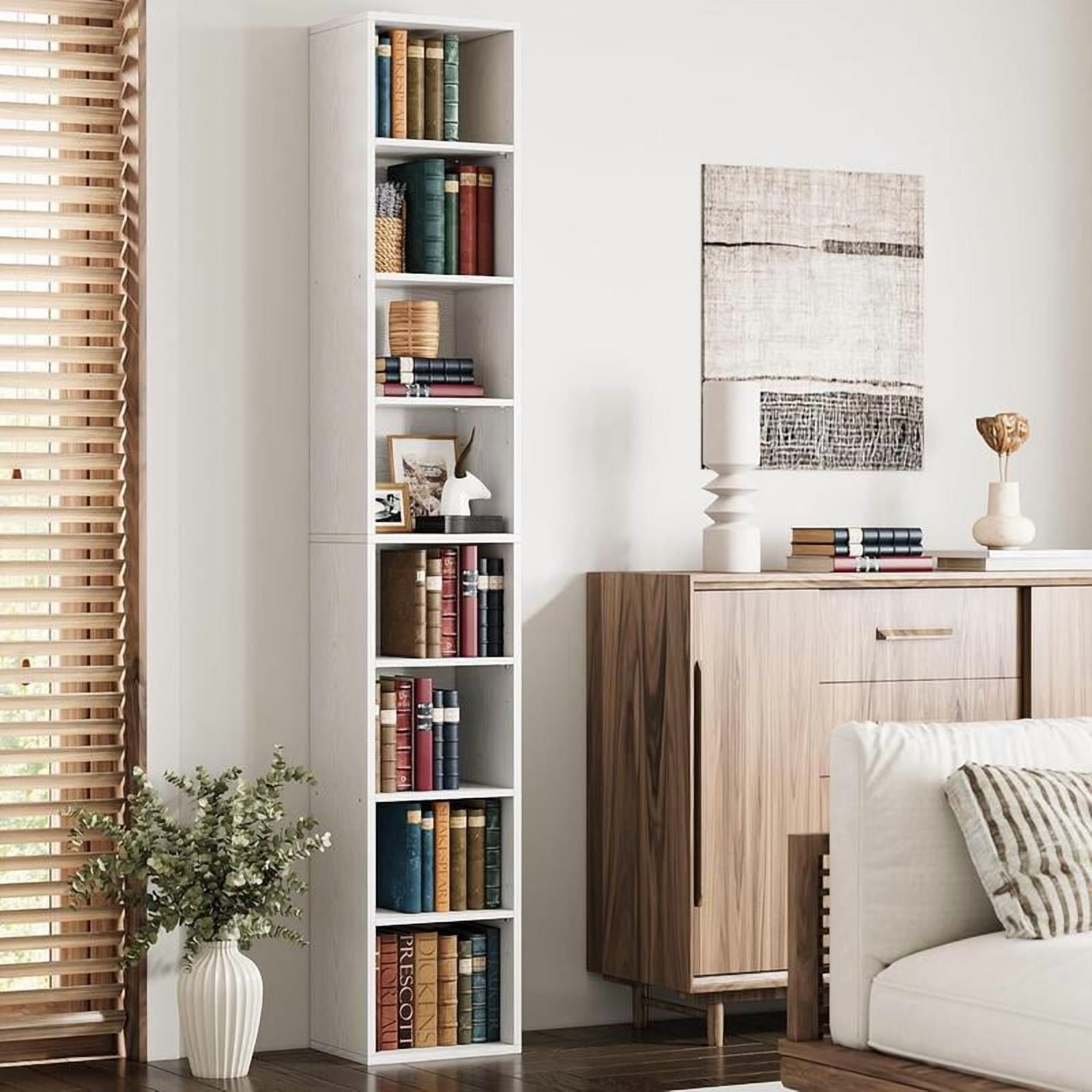 Tall Narrow Bookshelf 8 Tiers Compact Corner Bookcase for Living Room ...