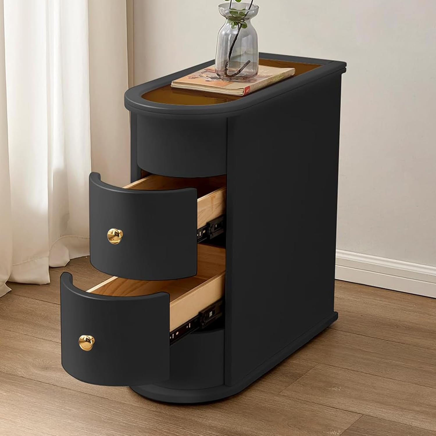 Tall Narrow Nightstand with Storage, Slim Night Stand with Premium ...